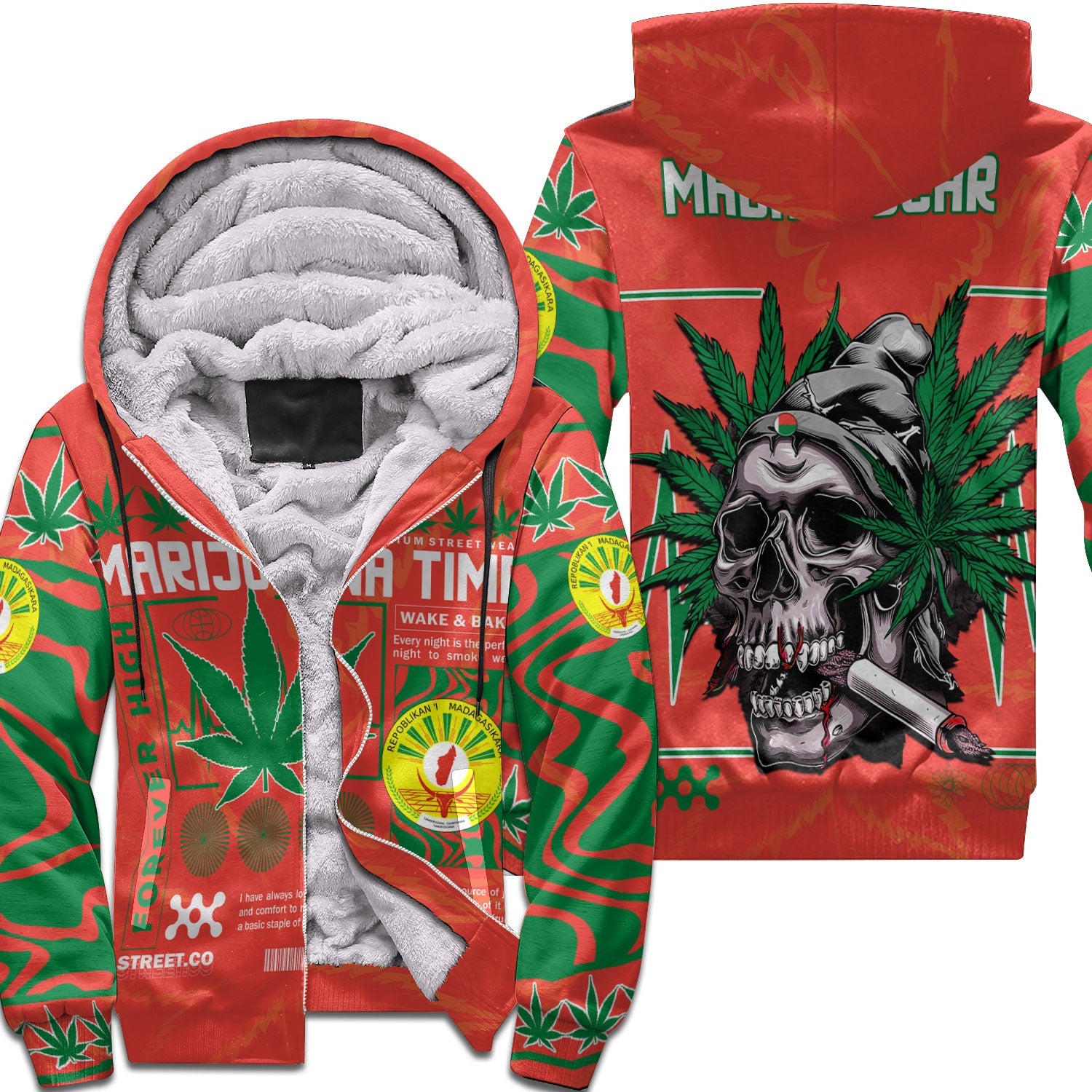 Madagascar Sherpa Hoodie Flag & Coat Of Arms Marijuanas Style – To The ...