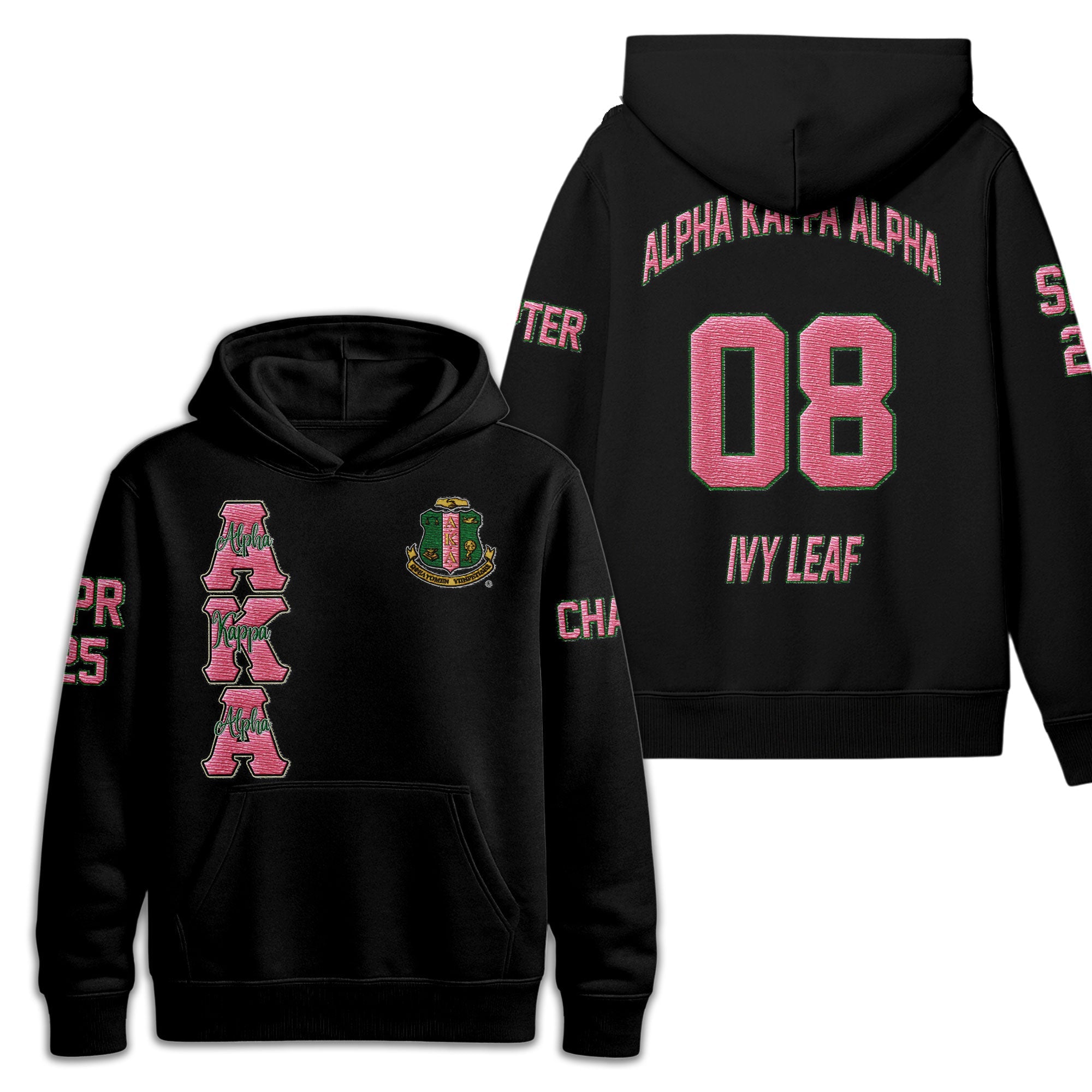 Personalized Alpha Kappa Alpha Embroidered Hoodie Black Basic Style ...