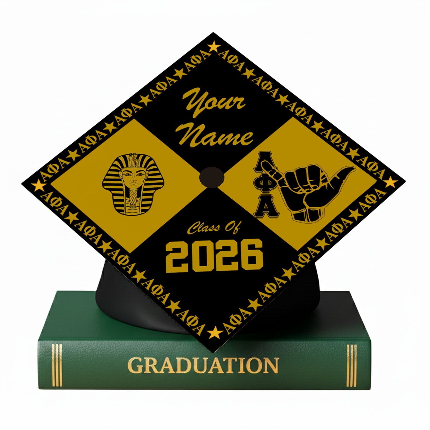 Personalized Alpha Phi Alpha Graduation Cap Black Gold Greek Symbols S ...