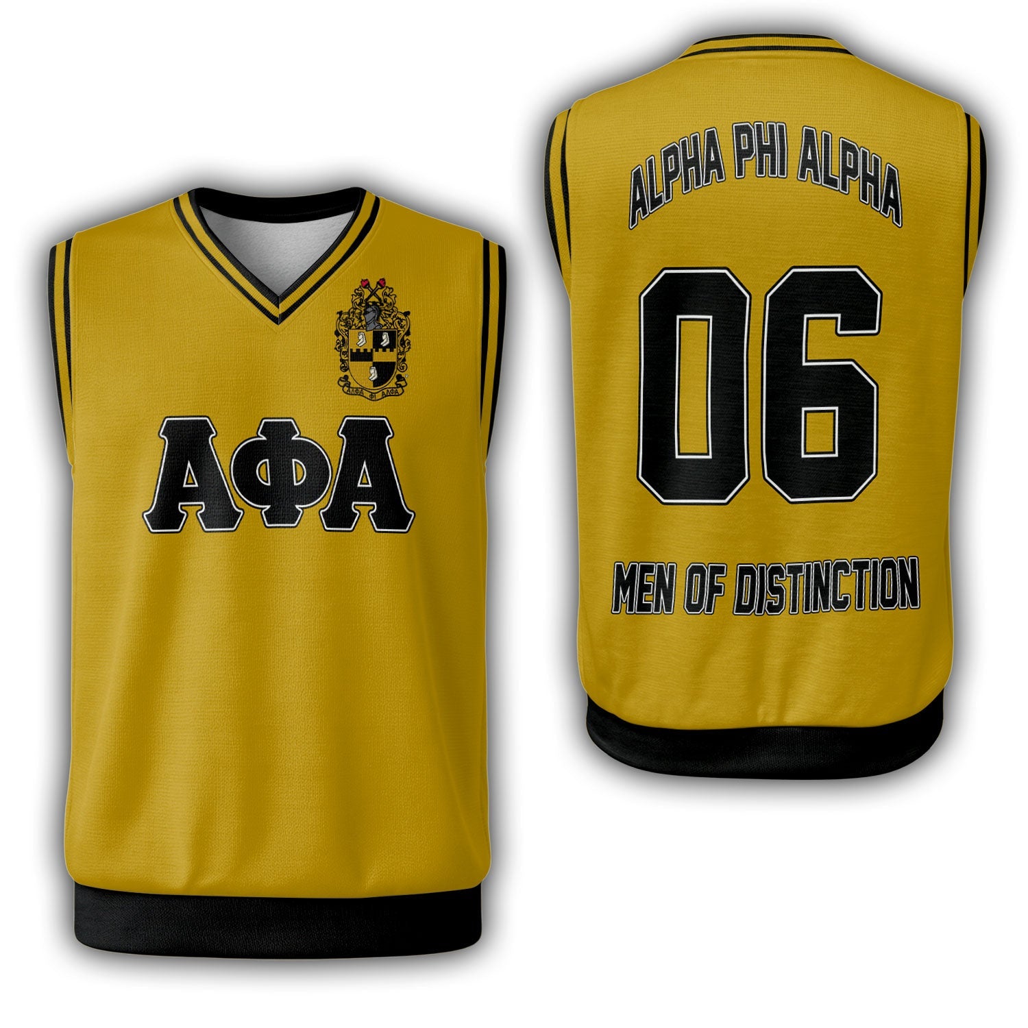 Personalized Alpha Phi Alpha V Neck Sleeveless Vest Gold Ringer Style ...