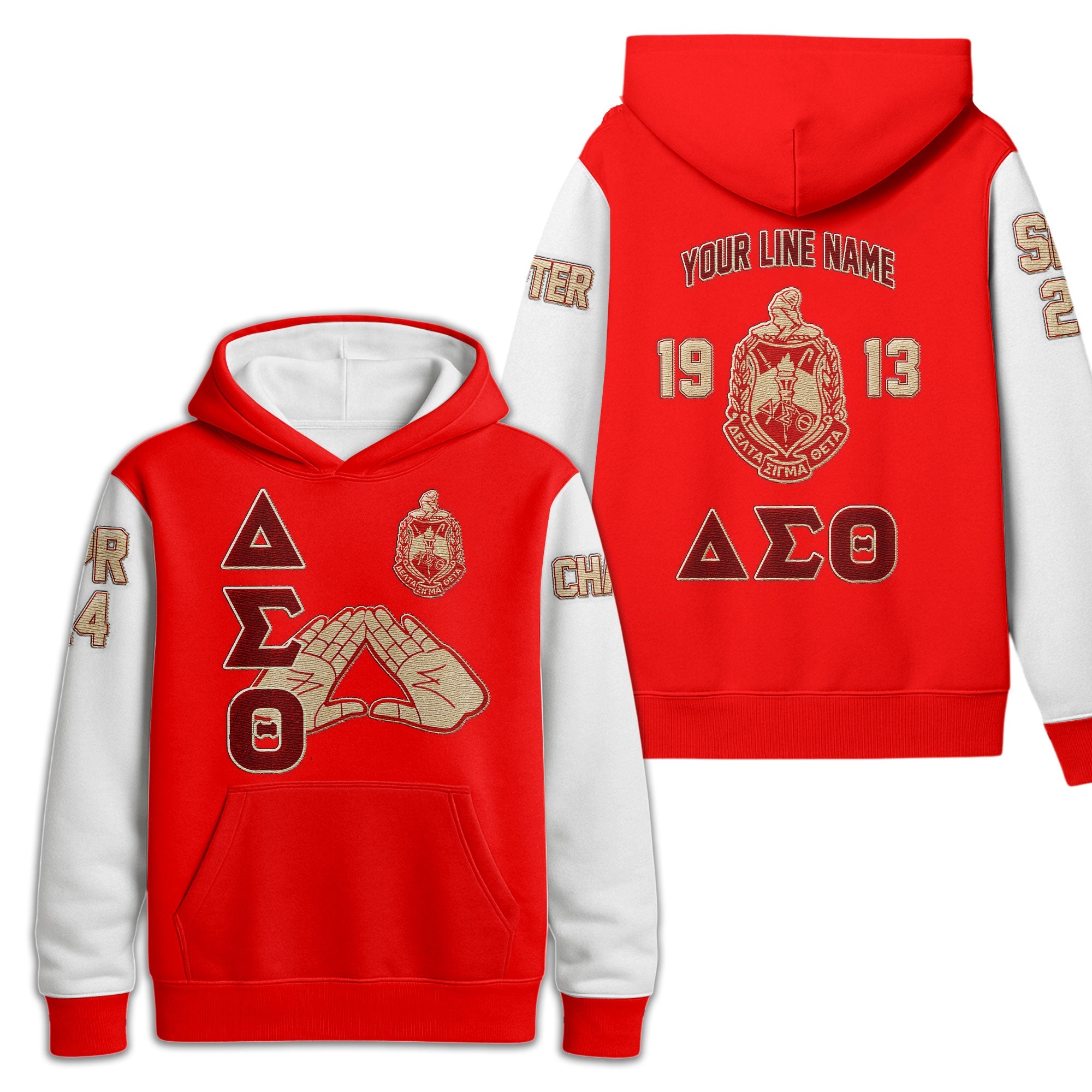 Personalized Delta Sigma Theta Embroidered Hoodie Red And White Handsi ...