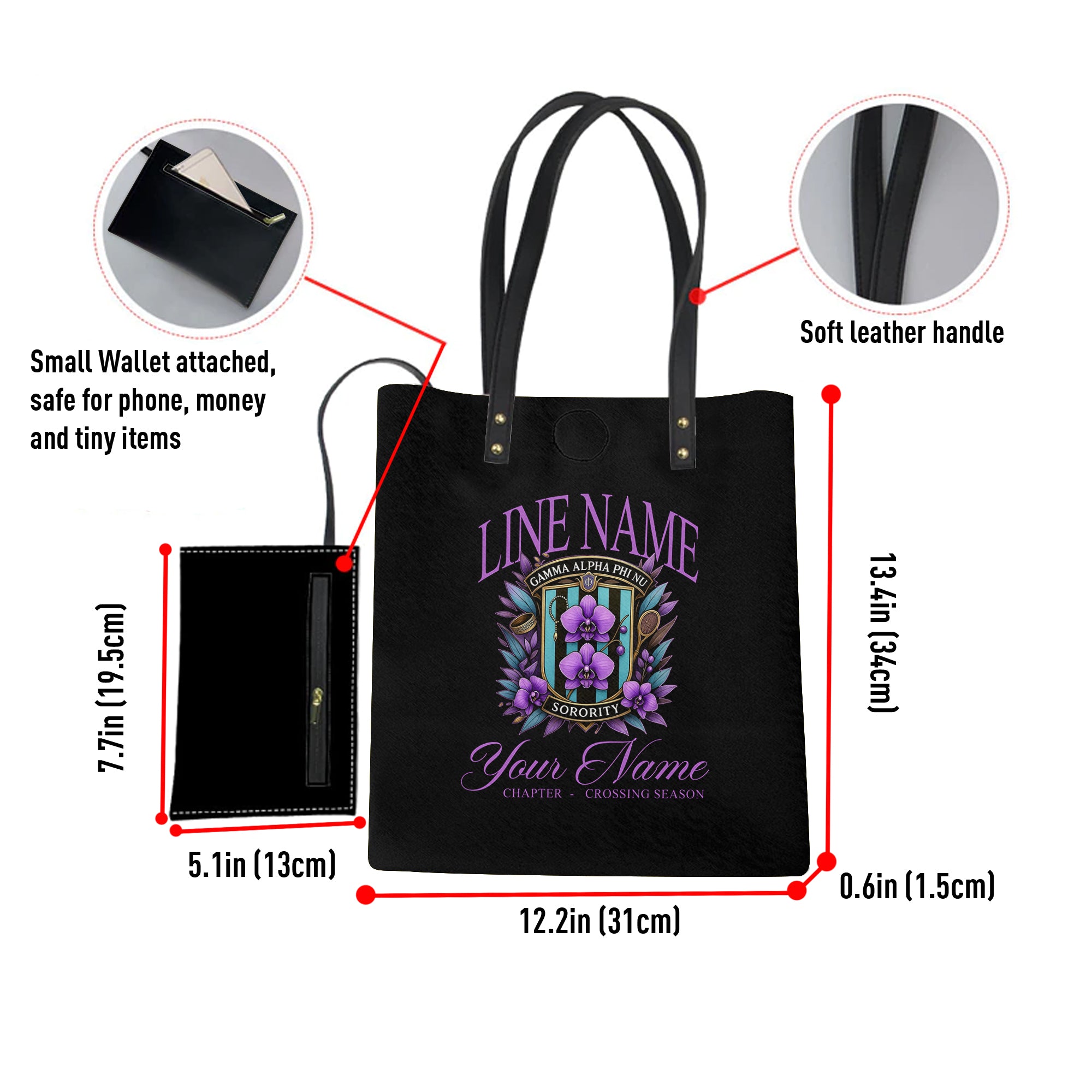 Personalized Gamma Alpha Phi Nu Leather Ordinary Tote Bag Black Cursiv ...