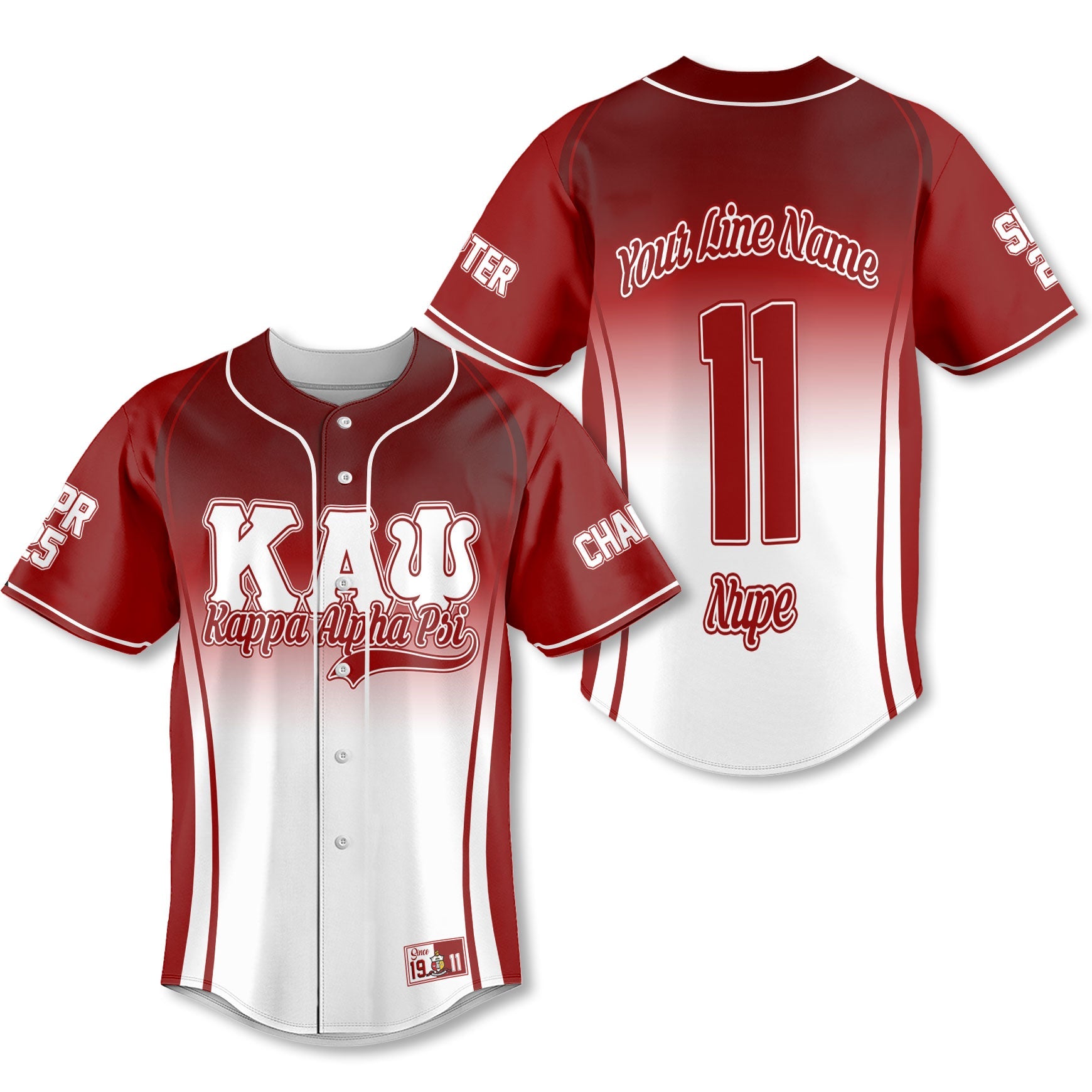 Personalized Kappa Alpha Psi Baseball Jersey Crimson Gradient Edge Sty ...