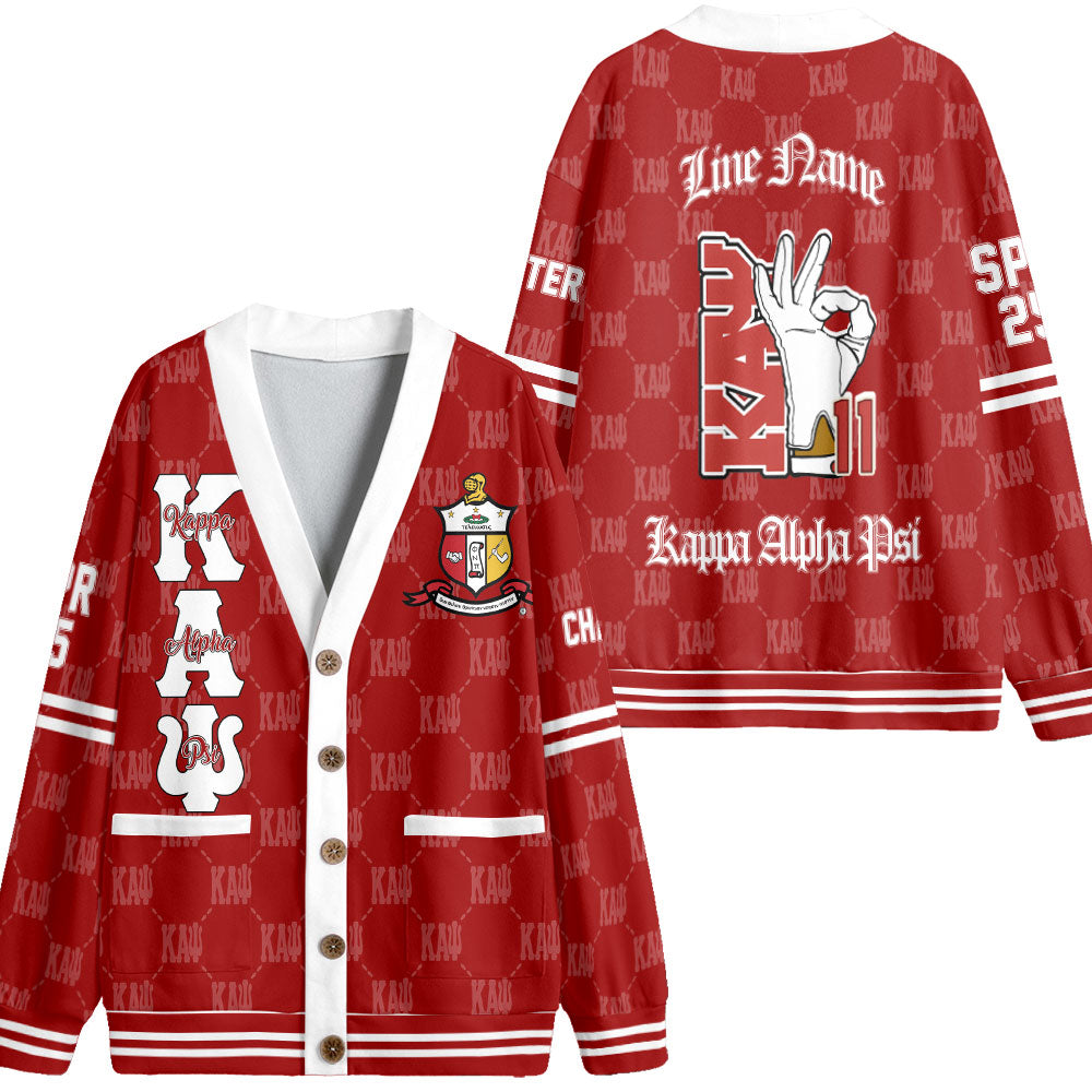 Personalized Kappa Alpha Psi Fleece Cardigan Red Luxe GC Pattern – To ...