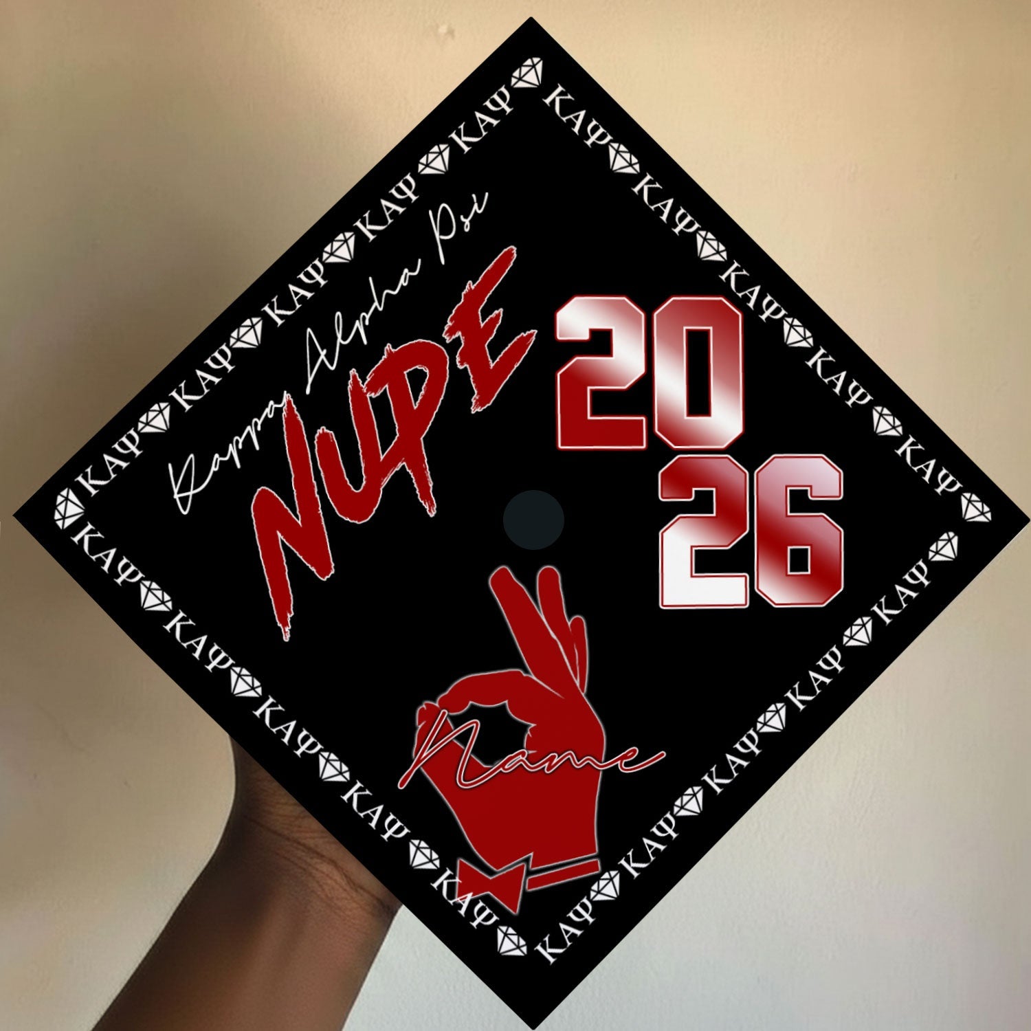 Personalized Kappa Alpha Psi Graduation Cap Black Greek Handsign Style ...