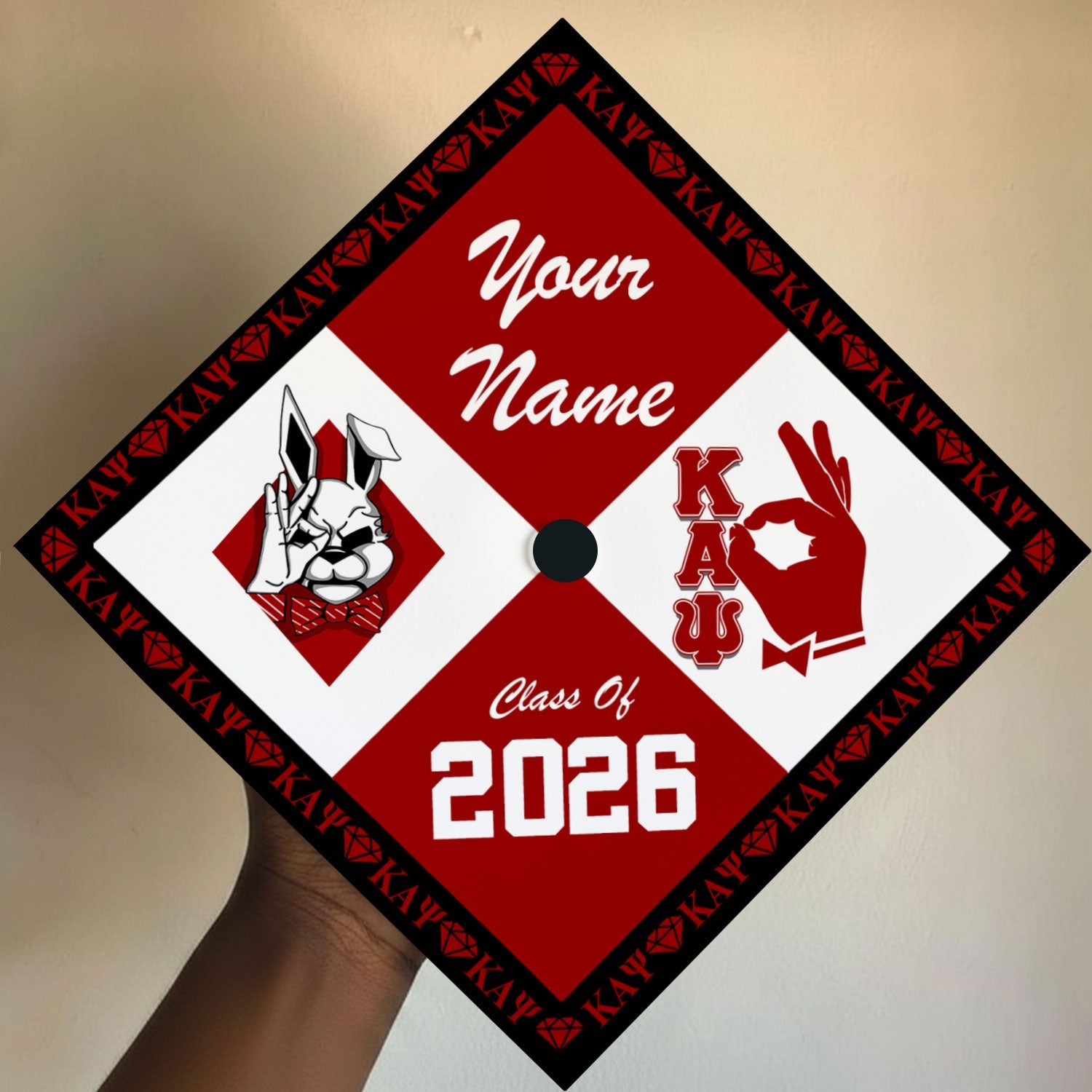 Personalized Kappa Alpha Psi Graduation Cap Red White Greek Symbols St ...