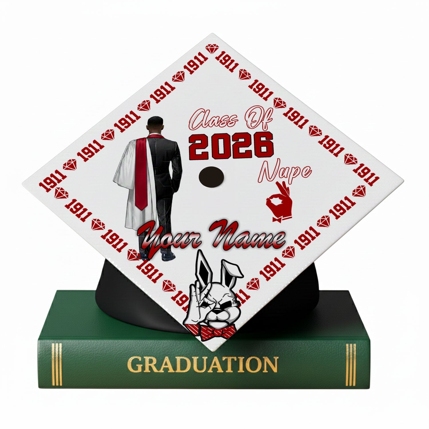 Personalized Kappa Alpha Psi Graduation Cap White Graduate Silhouette ...