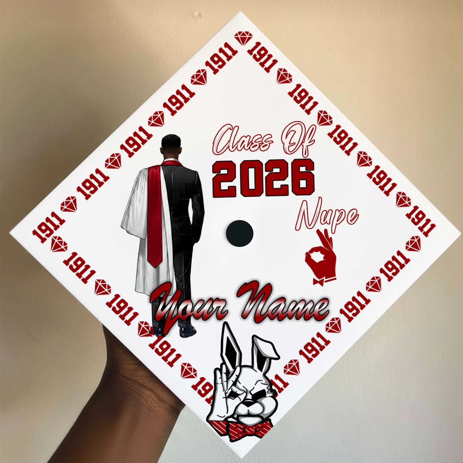 Personalized Kappa Alpha Psi Graduation Cap White Graduate Silhouette ...