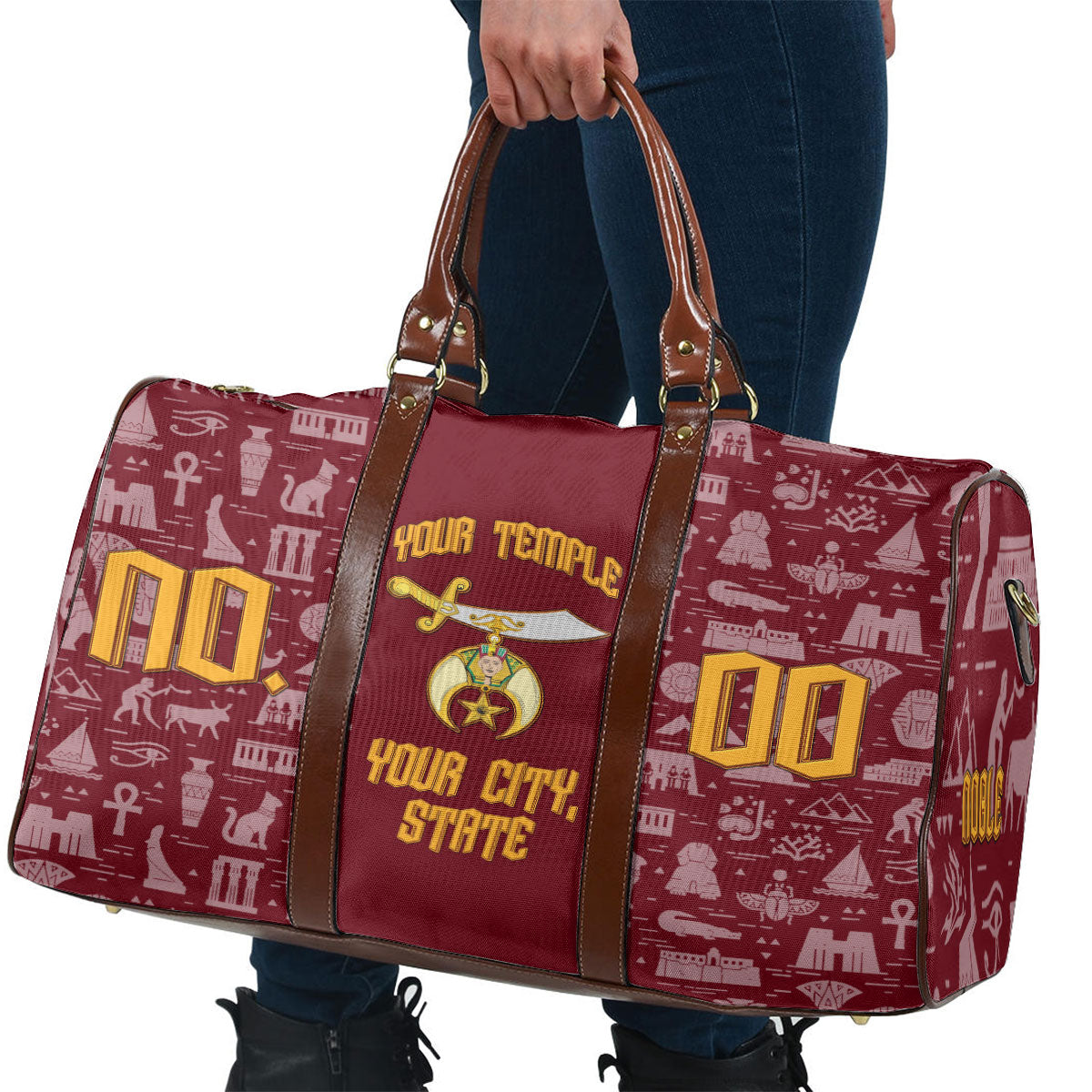 Personalized Noble Shriners Emblem Travel Bag Red Temple Name And Egyp ...