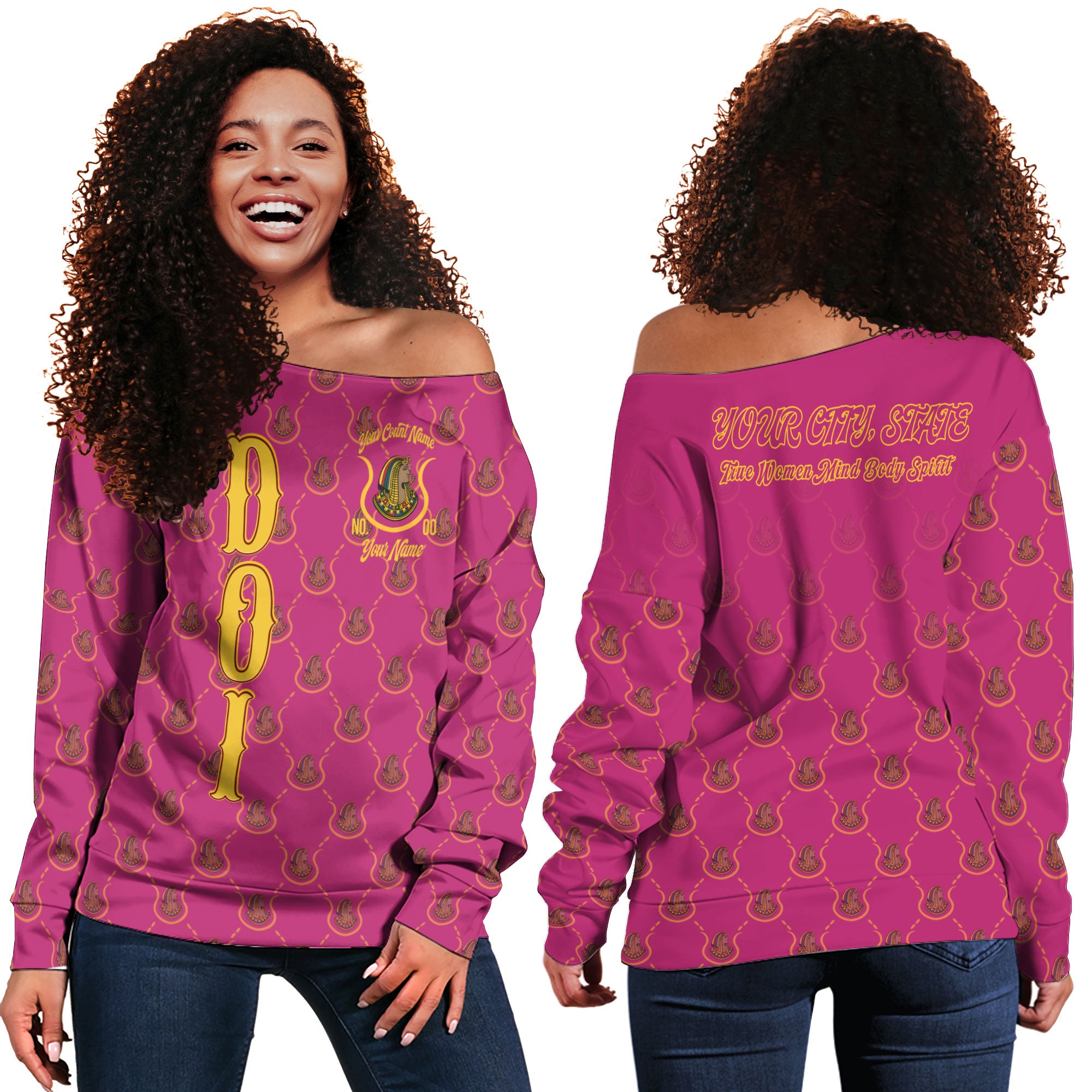 Personalized Daughter of Isis Women Off Shoulder Sweatshirts Pink Luxe ...