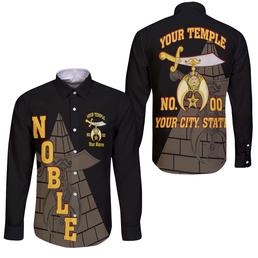 Personalized Noble Shriners Emblem Long Sleeve Button Shirt Black Temp ...