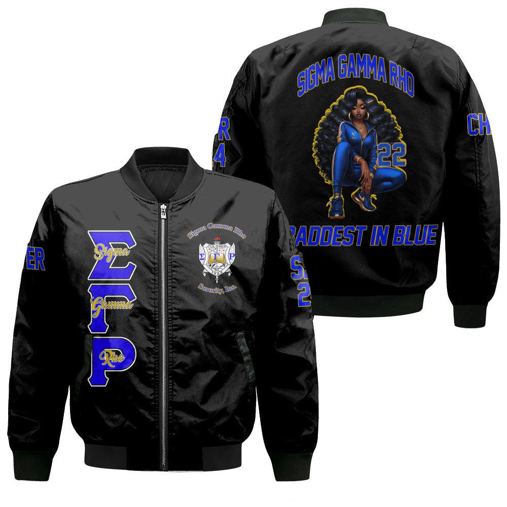 Personalized Sigma Gamma Rho Bomber Jackets Black 1922 The Baddest in ...