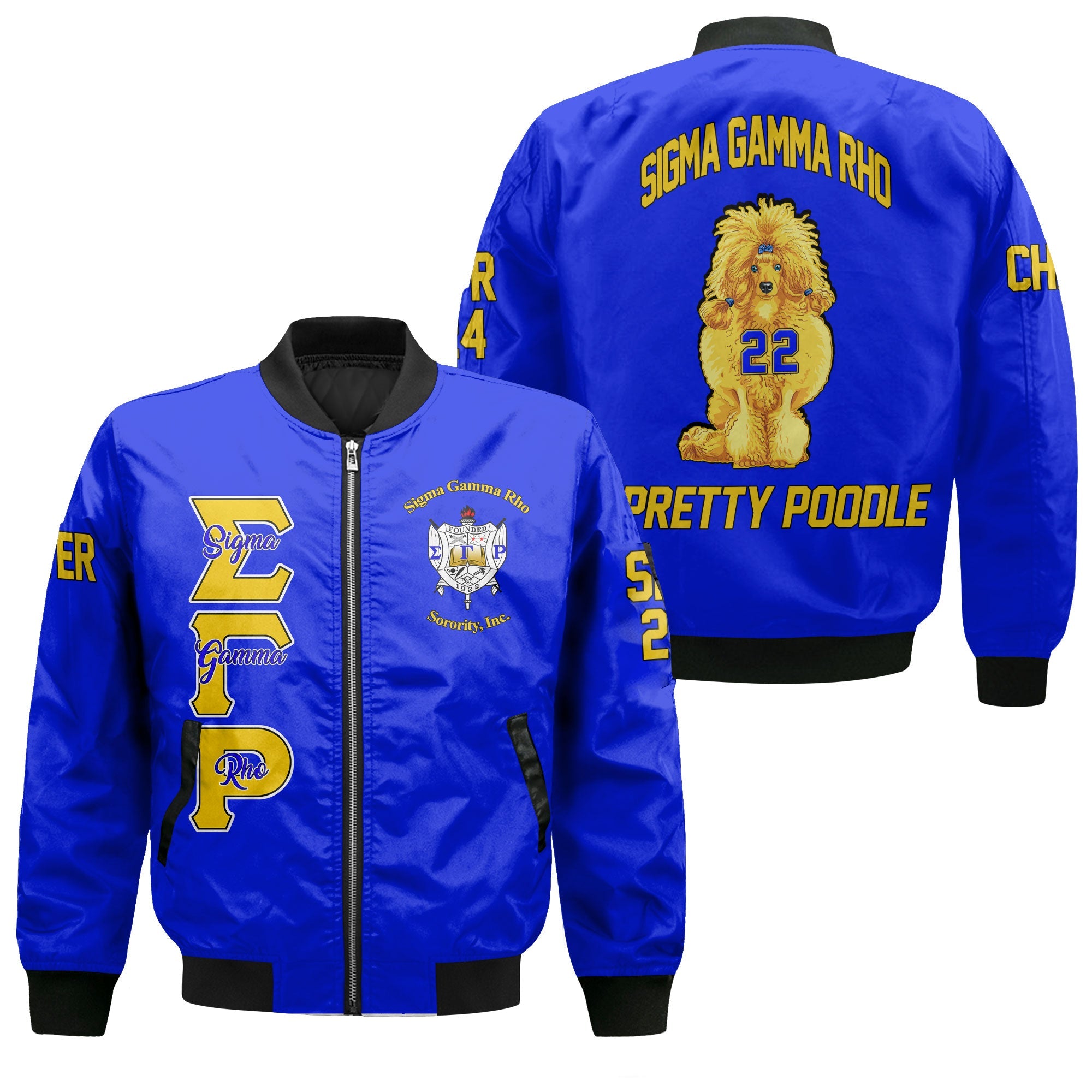 Personalized Sigma Gamma Rho Bomber Jackets Royal Blue Pretty Poodle S ...
