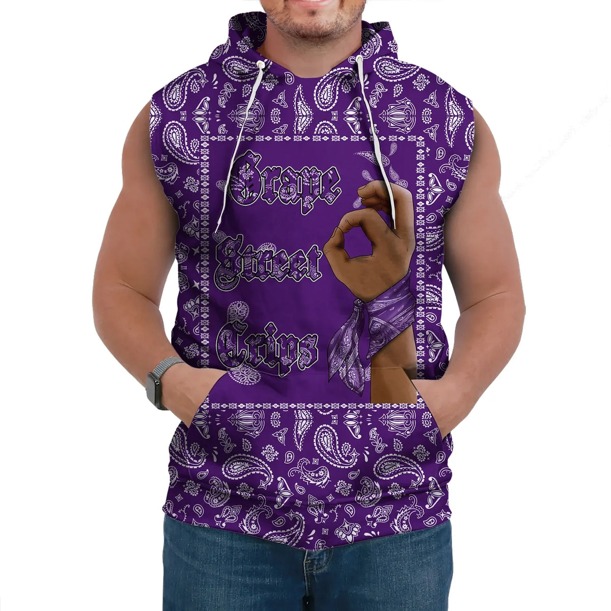 Grape Street Crips Gang Sign Sleeveless Hoodie - Purple Bandana – To ...