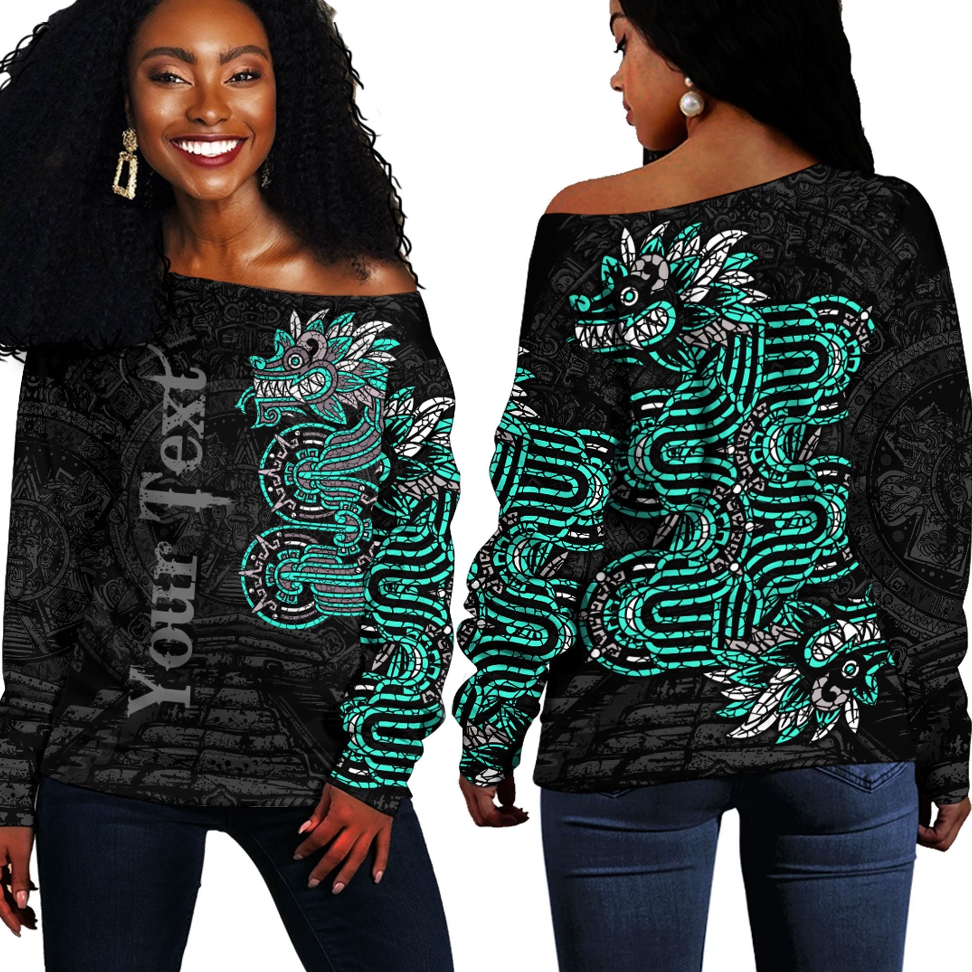 Custom Mexico Quetzalcoatl Mexican God Aztec Cyan Version Off Shoulder ...