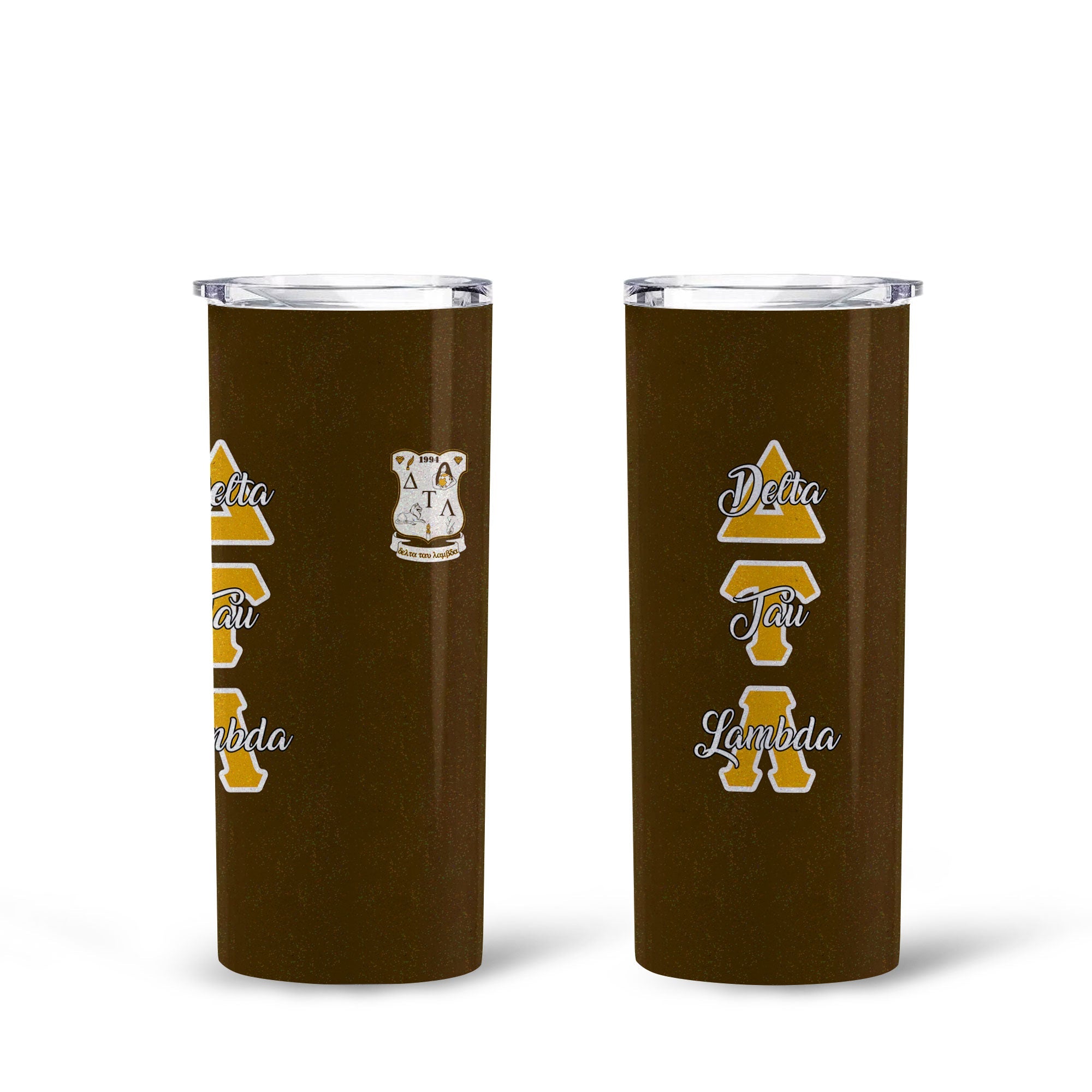 Sorority Tumbler - Delta Tau Lambda Tall Glitter Tumbler Original Brow ...