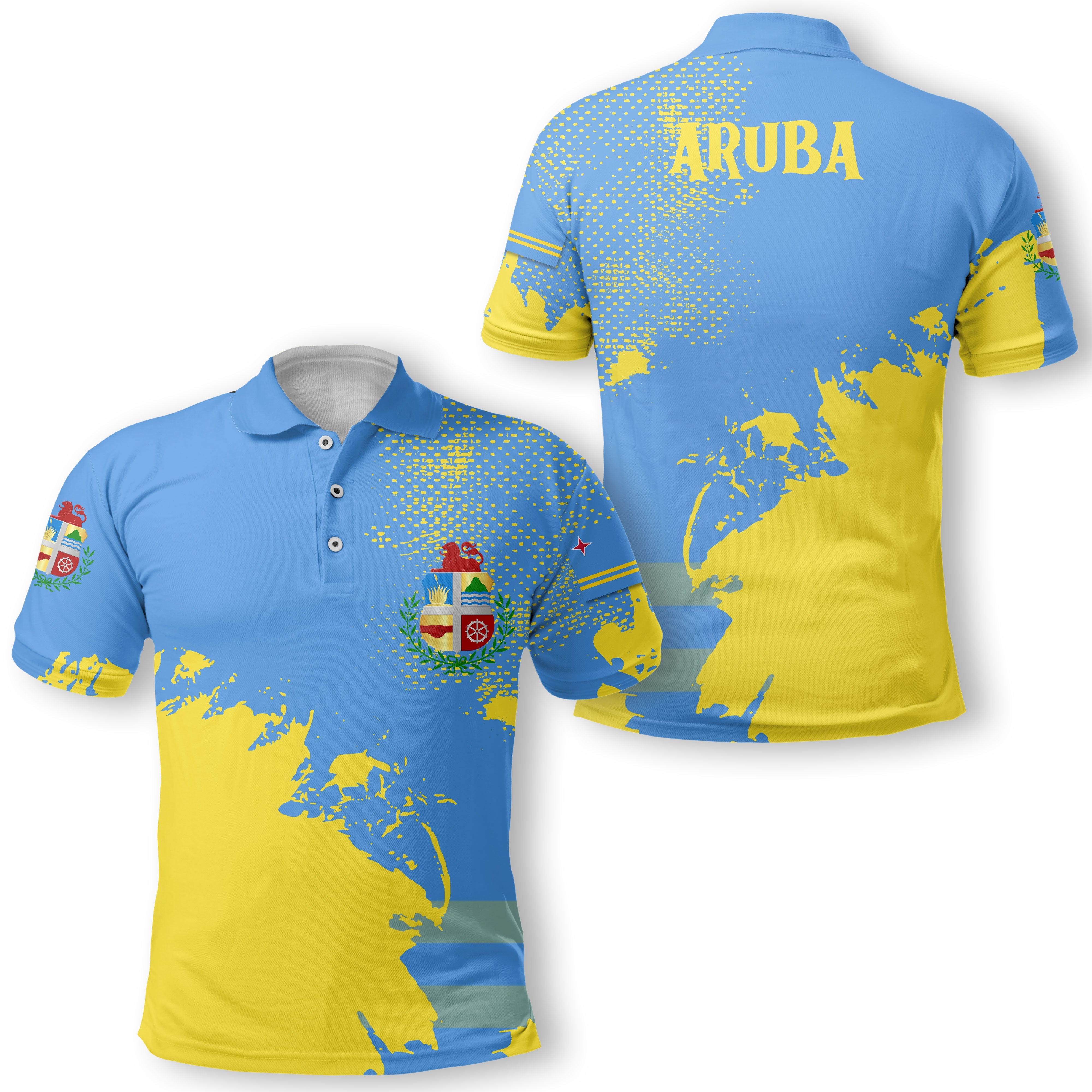 Aruba Polo Shirt Flag & Coat Of Arms Paint Style – To The Closet