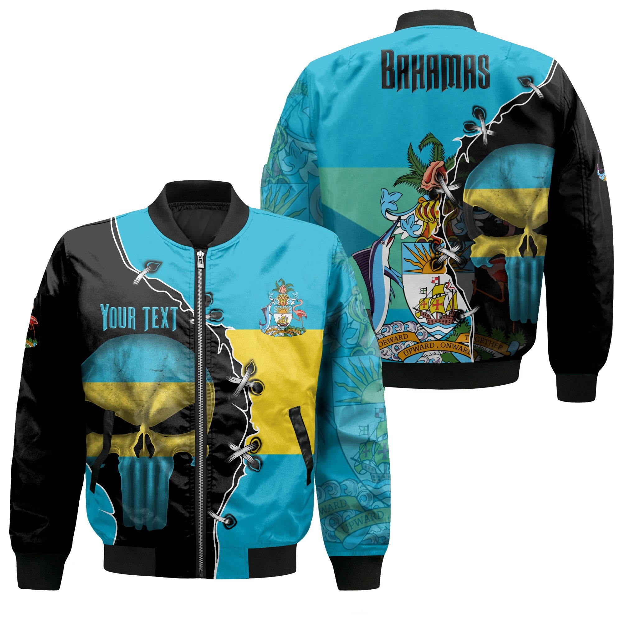Bahamas Bomber Jacket Flag & Coat Of Arms Skull Style – To The Closet