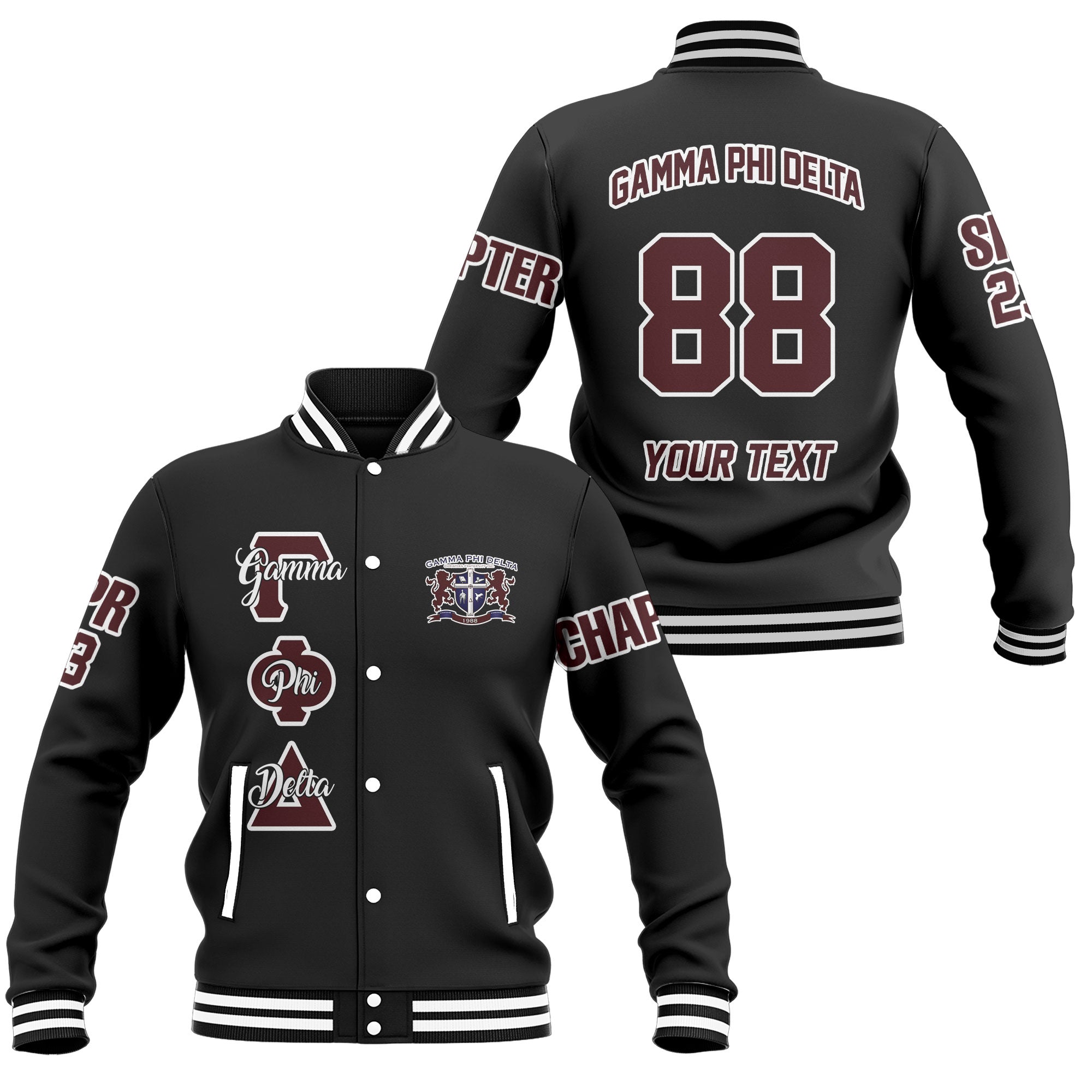 Fraternity Jacket - Personalized Gamma Phi Delta Christian Baseball Ja ...