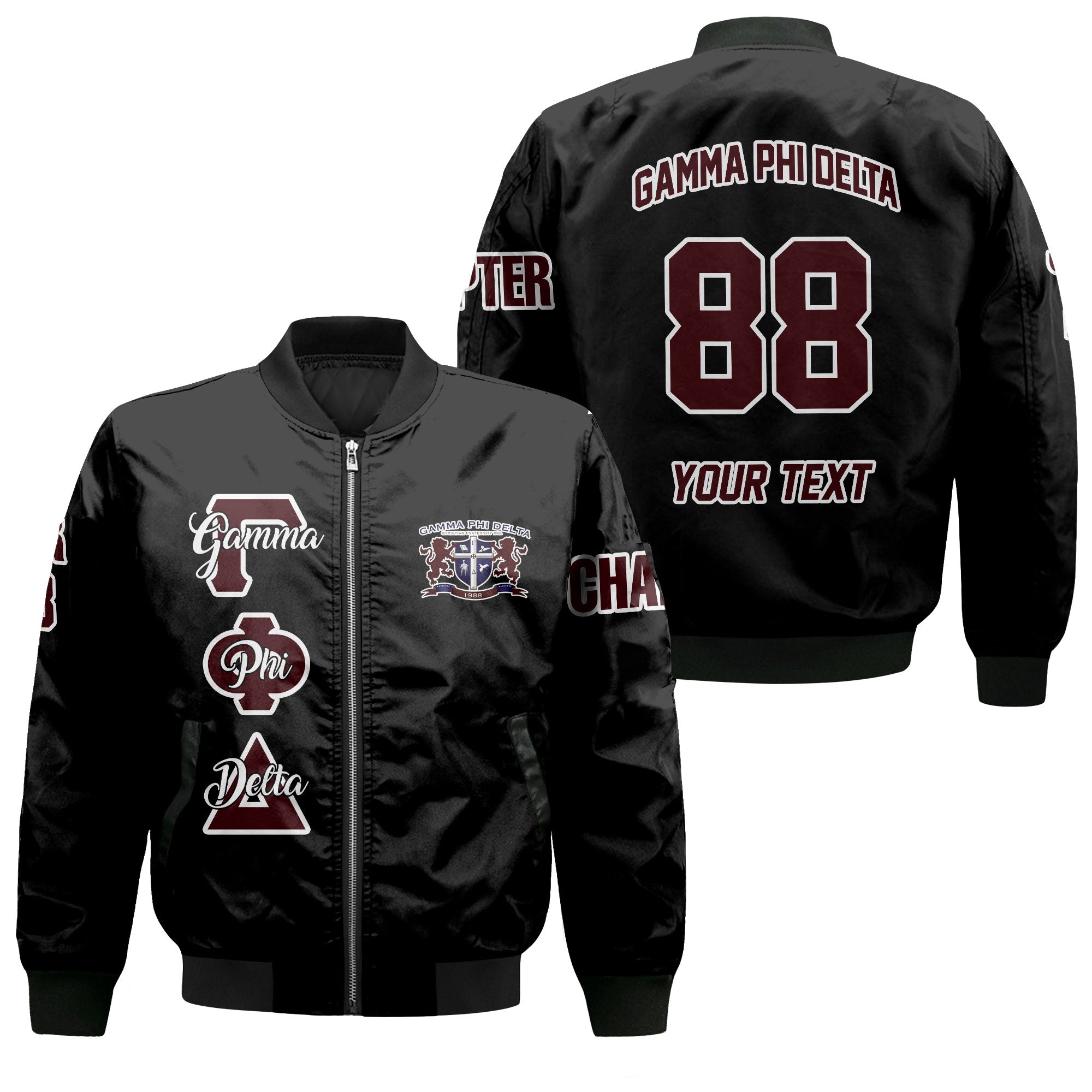 Fraternity Bomber Jacket - Personalized Gamma Phi Delta Christian Bomb ...