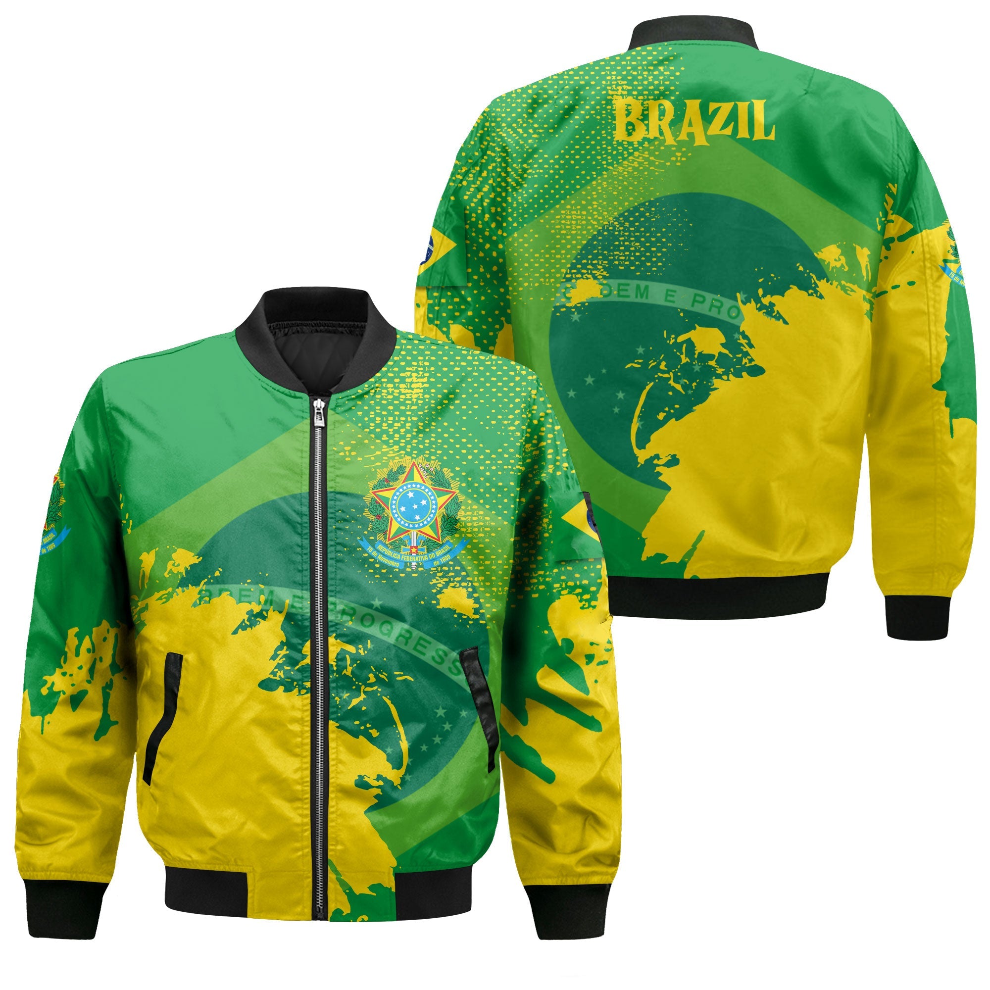 Brazil Bomber Jacket Flag & Coat Of Arms Paint Style – To The Closet