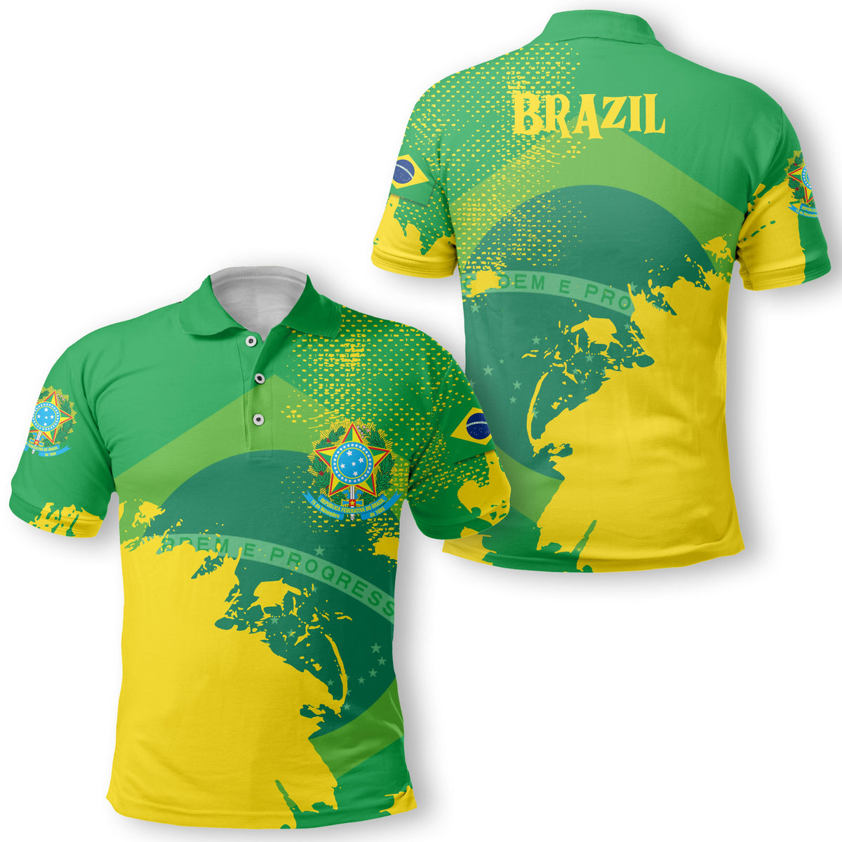 Brazil Polo Shirt Flag & Coat Of Arms Paint Style – To The Closet