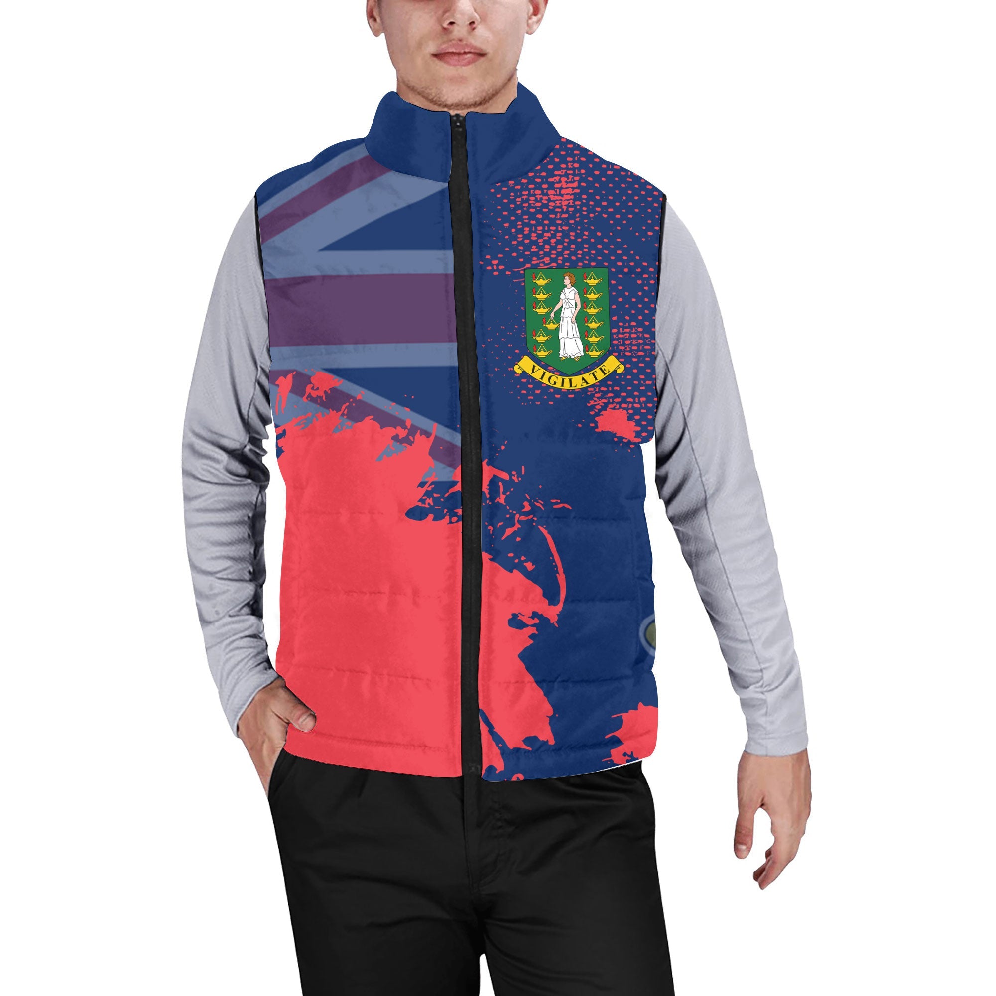 British Virgin Islands Men Padded Jacket Vest Flag & Coat Of Arms Pain ...