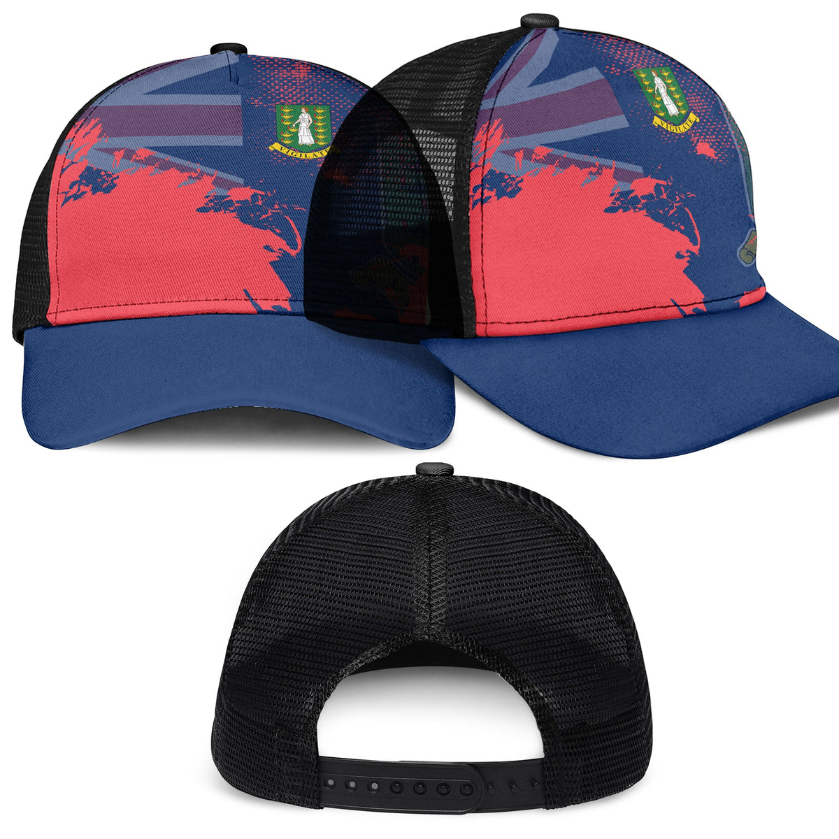 British Virgin Islands Mesh Back Cap Flag & Coat Of Arms Paint Style ...