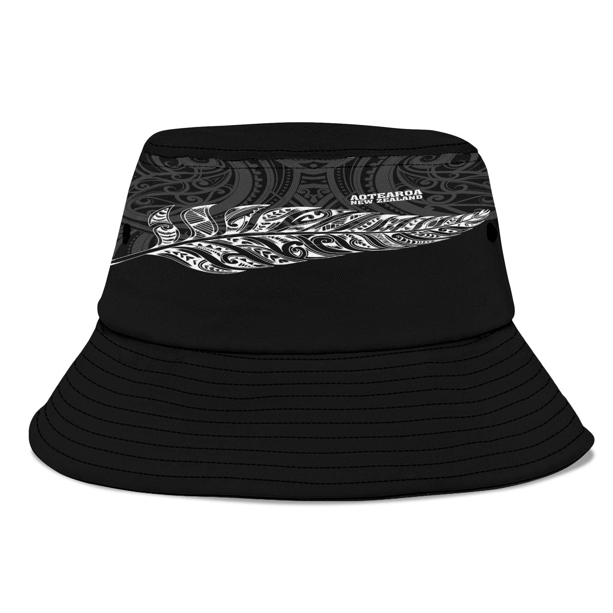 New Zealand Bucket Hat Aotearoa Polynesian Silver Fern & Maori Pattern ...