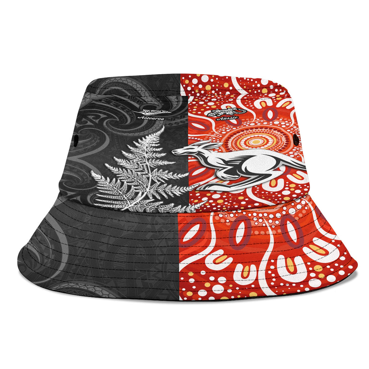 New Zealand Rugby Bucket Hat Aotearoa Silver Fern & Aussie Kangaroo Ma ...