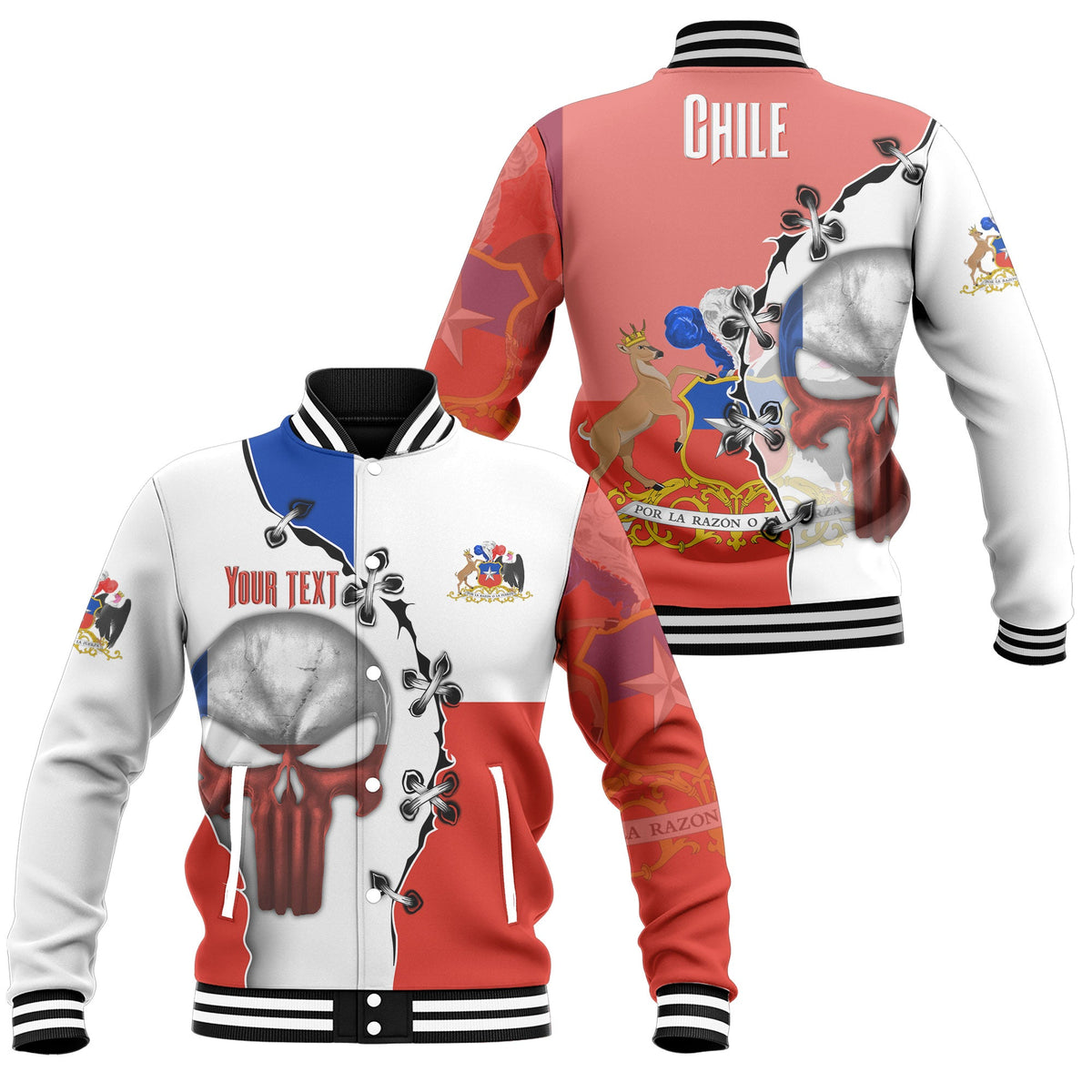Chile Baseball Jacket Flag & Coat Of Arms Skull Style – To The Closet