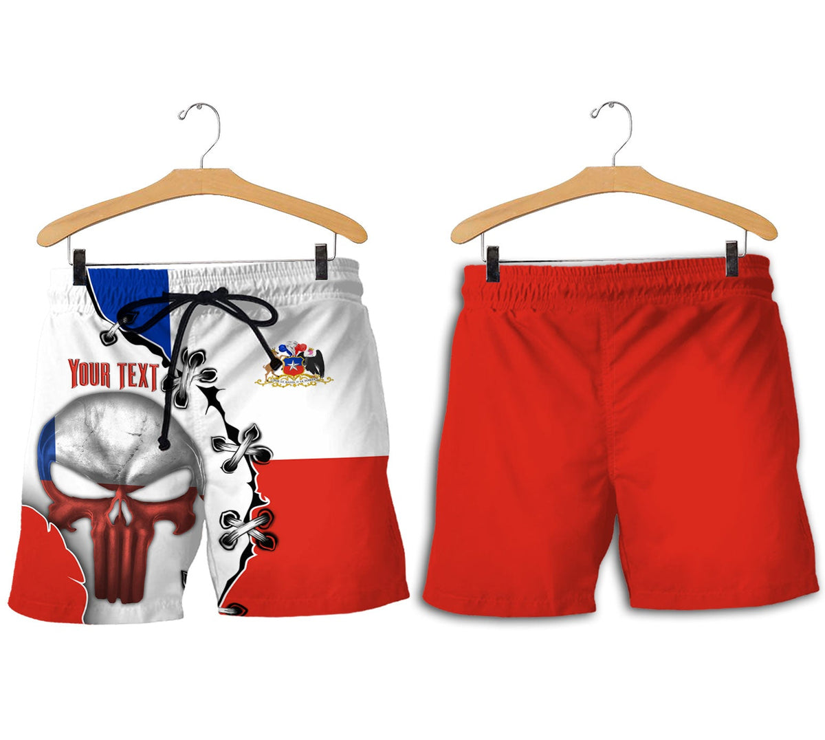 Chile Men Short Flag & Coat Of Arms Skull Style – To The Closet