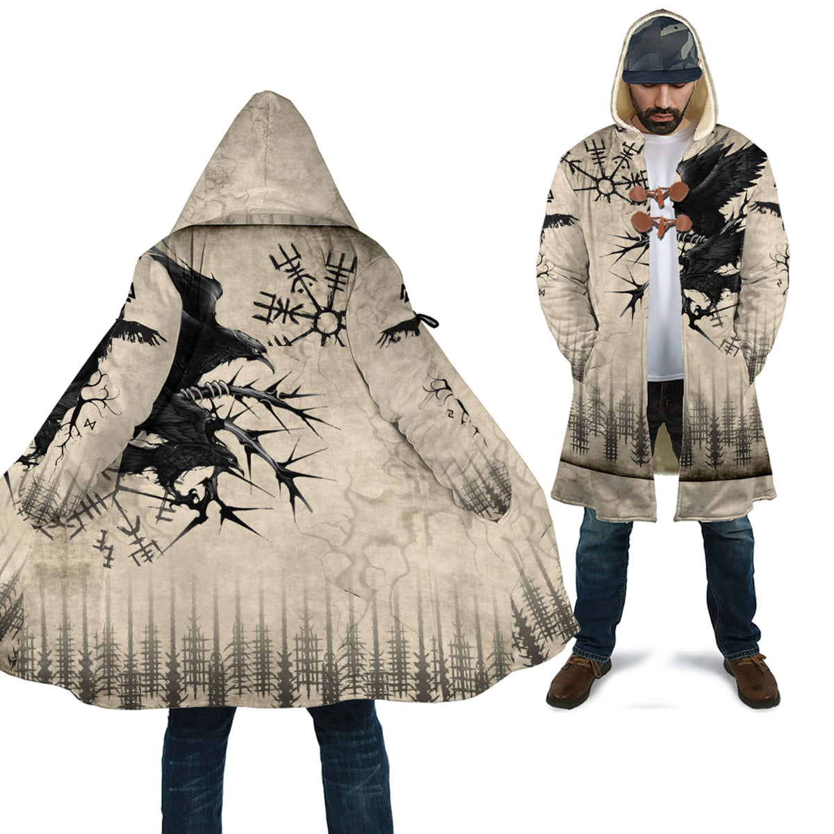 Viking Hooded Coat Raven and Vegvisir Vintage Style – To The Closet
