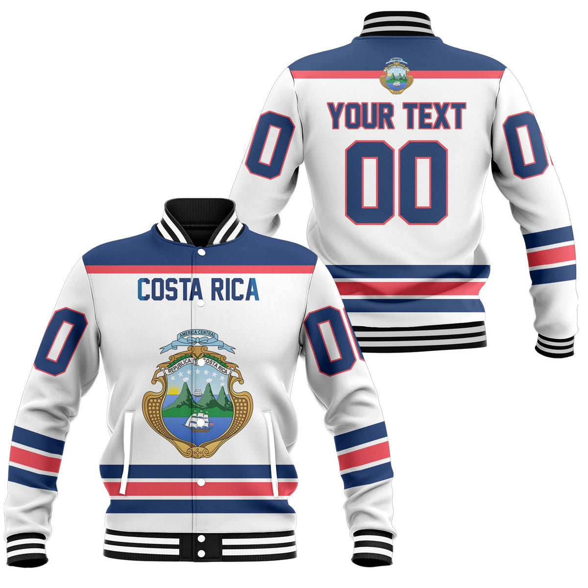 Costa Rica Baseball Jacket Flag & Coat Of Arms Hockey Style – To The Closet