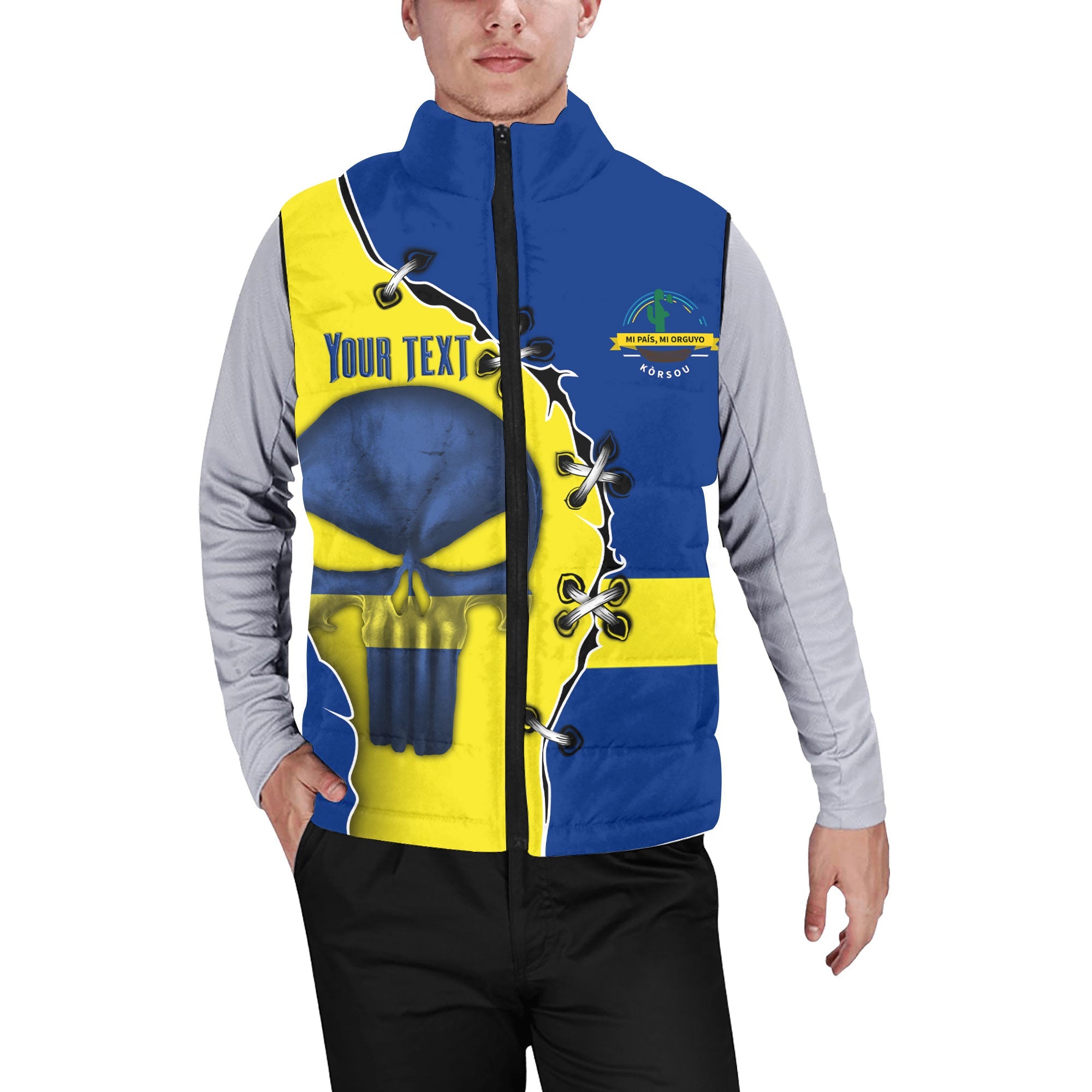 Curacao Men Padded Jacket Vest Flag & Coat Of Arms Skull Style – To The ...