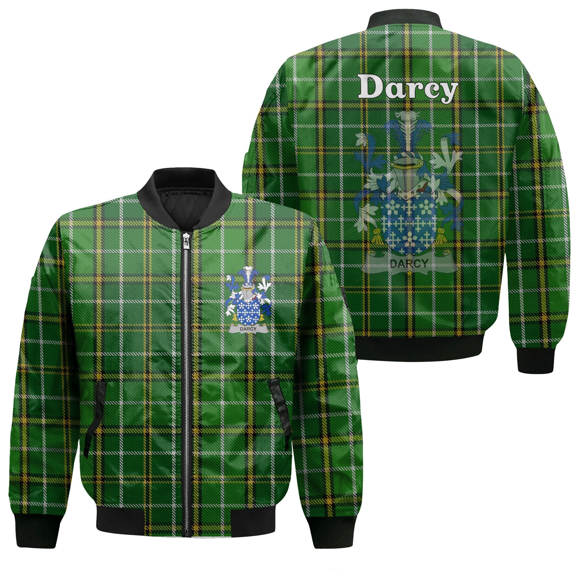 Darcy or Dorsey Family Bomber Jacket Irish National Plaid & Crest Styl ...