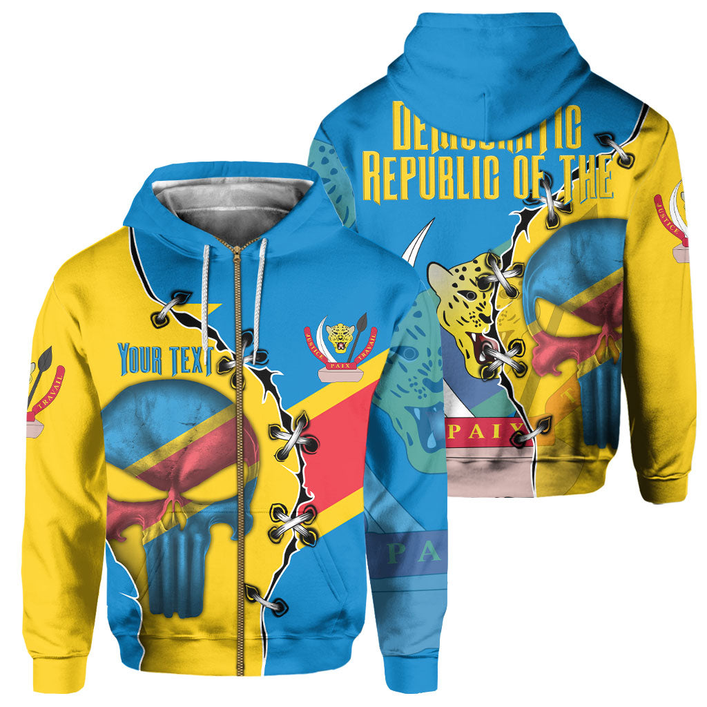 Democratic Republic of the Congo Zip Hoodie Flag & Coat Of Arms Skull ...