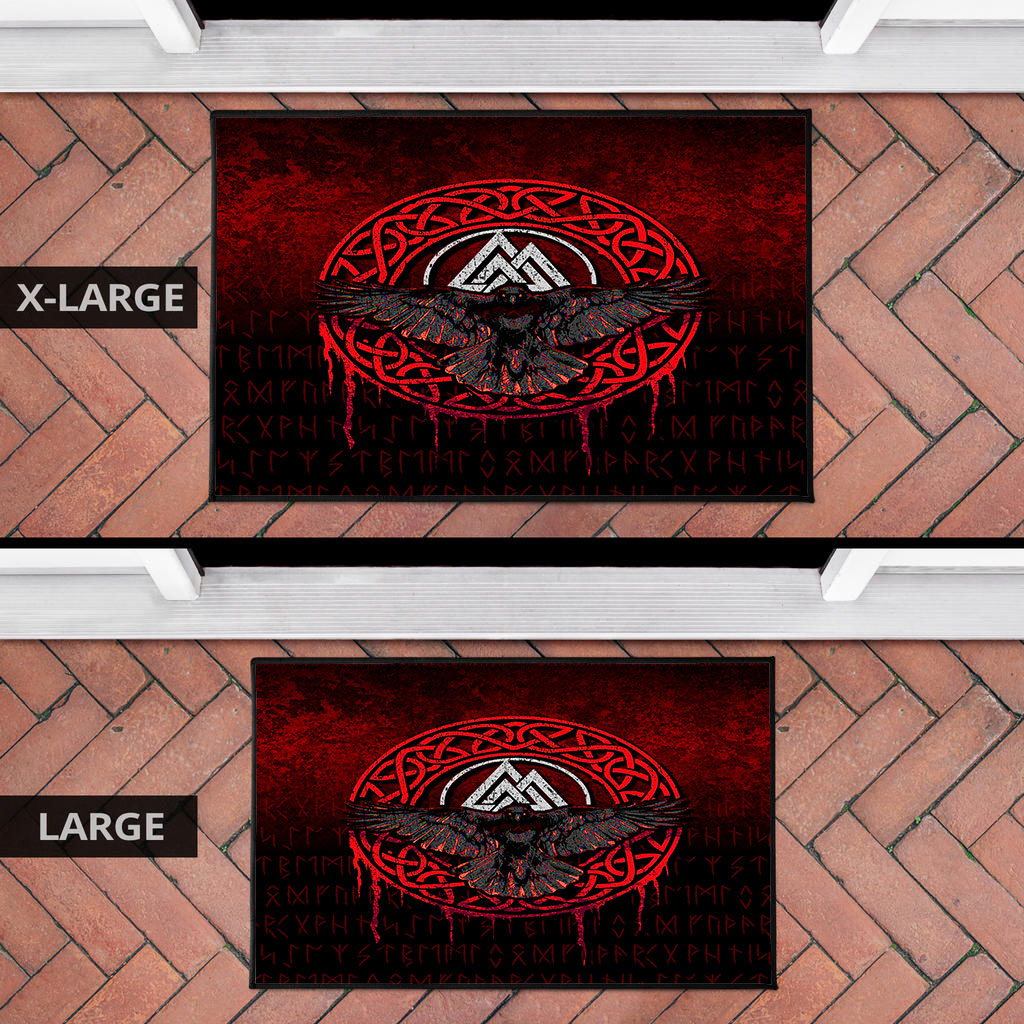 Viking Door Mat Valhalla Norse Mythology Raven Black Crow Viking Red V ...