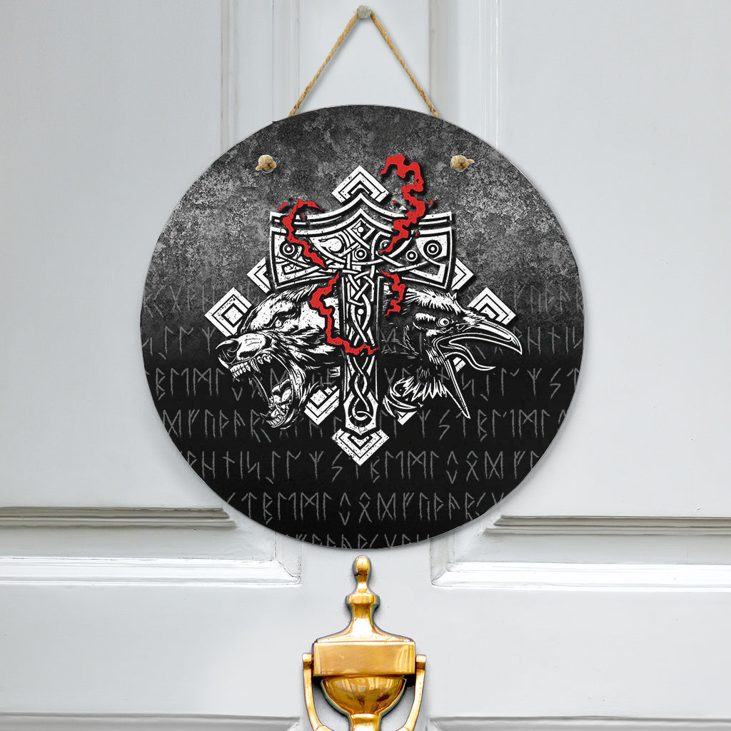 Viking Handing Door Sign Thor Hammer Mjolnir Rune Protection Odin Rave ...