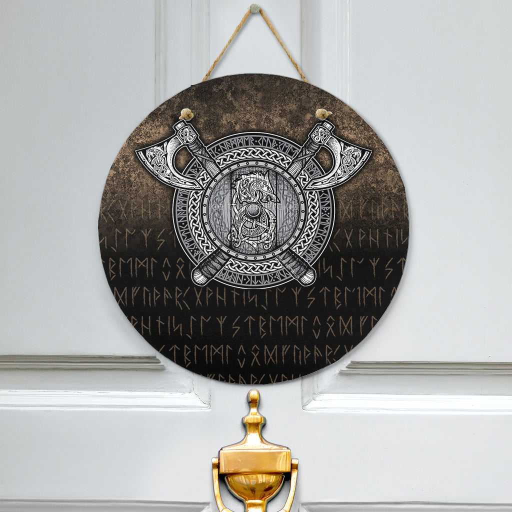 Viking Handing Door Sign Fenrir Viking Shield – To The Closet