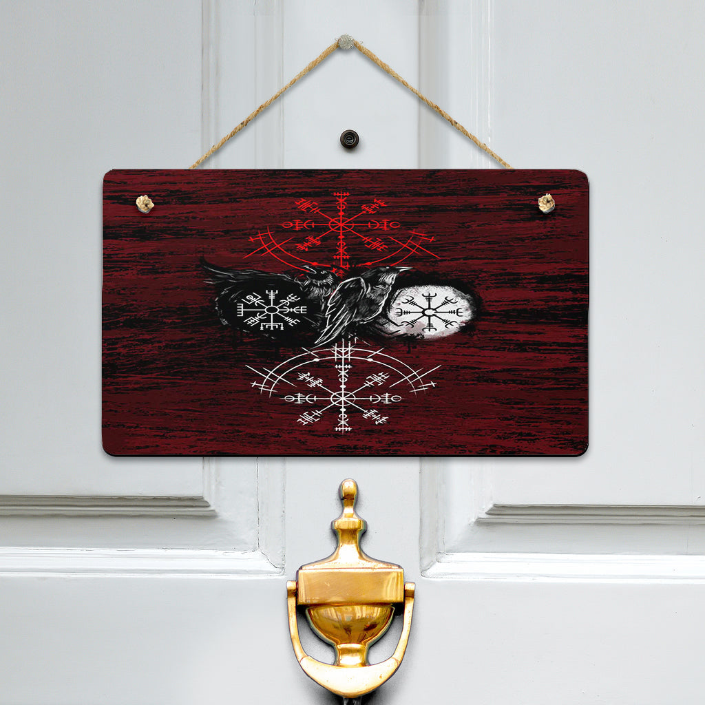 Viking Handing Door Sign Raven Of Odin And Symbol Viking On Blood Back ...