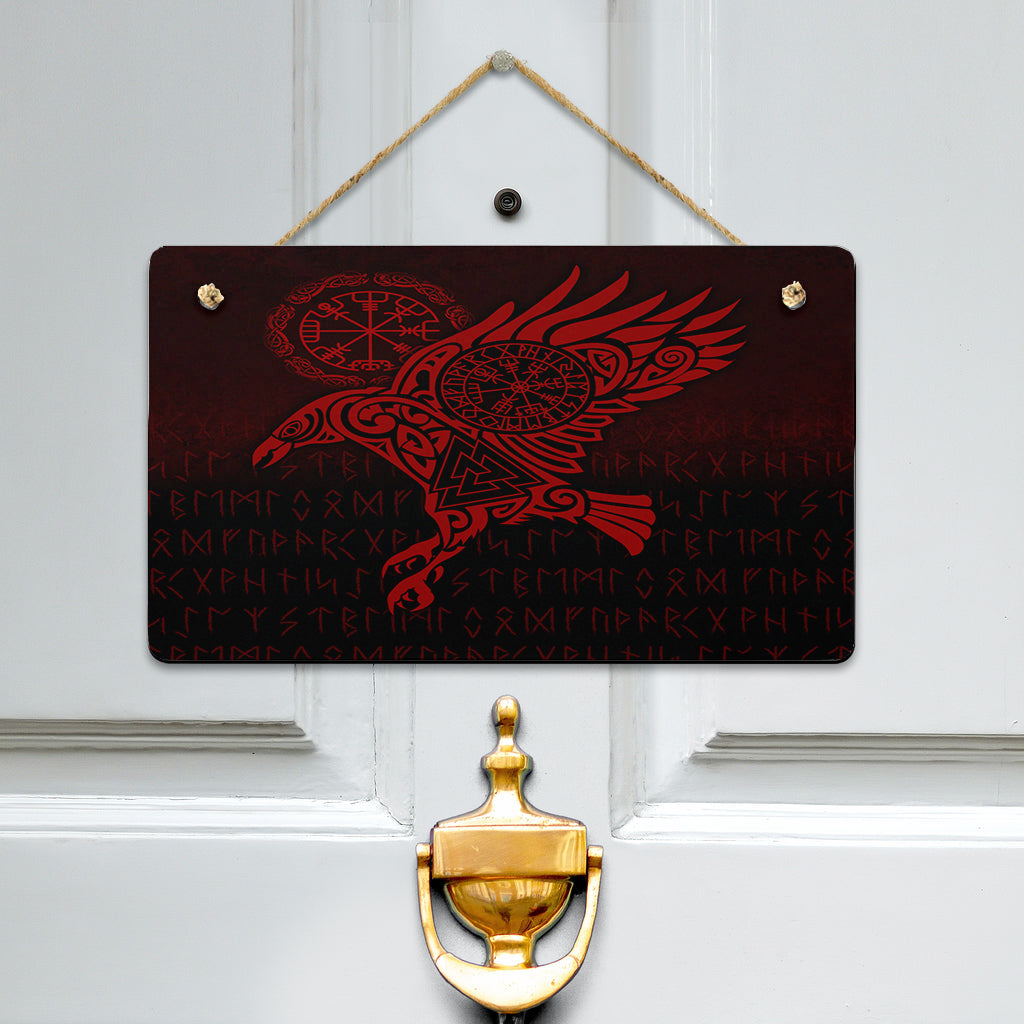 Viking Handing Door Sign Raven Vegvisir Tattoo Red Version – To The Closet
