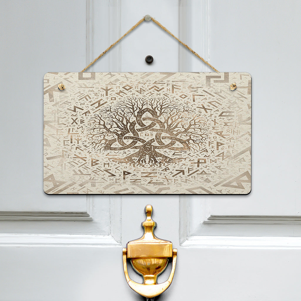 Viking Handing Door Sign Tree Of Life With Triquetra And Futhark Paste ...
