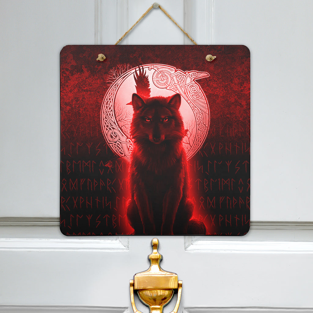 Viking Handing Door Sign Fenrir Viking Wolf Red Version – To The Closet