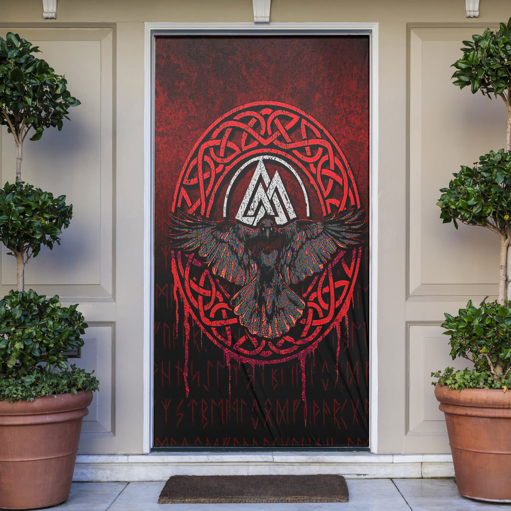 Viking Door Cover Valhalla Norse Mythology Raven Black Crow Viking Red ...