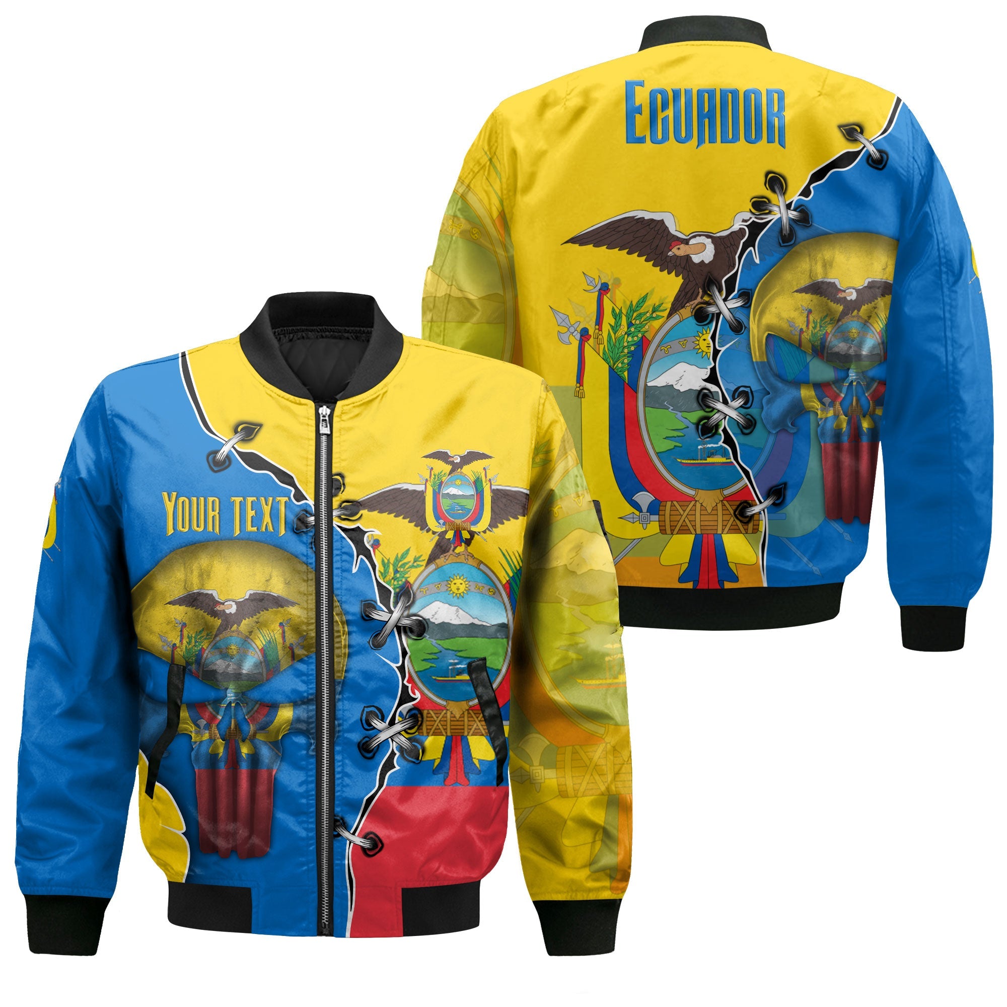 Ecuador Bomber Jacket Flag & Coat Of Arms Skull Style – To The Closet