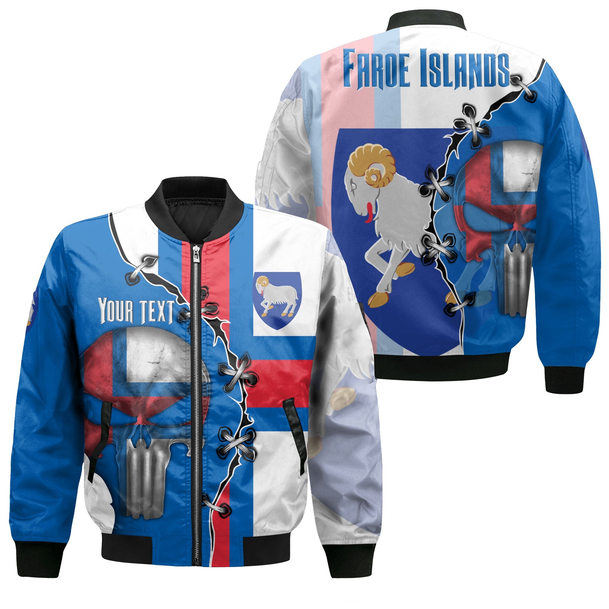 Faroe Islands Bomber Jacket Flag & Coat Of Arms Skull Style – To The Closet