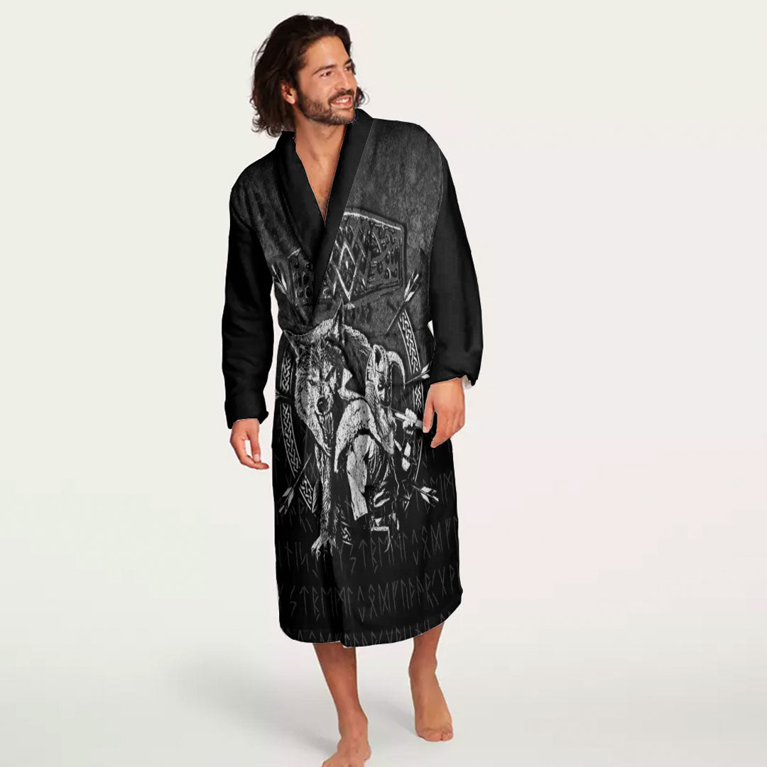 Viking Bath Robe Fenrir Wolf Of Odin Norse Runes Thor Hammer Mjolnir ...