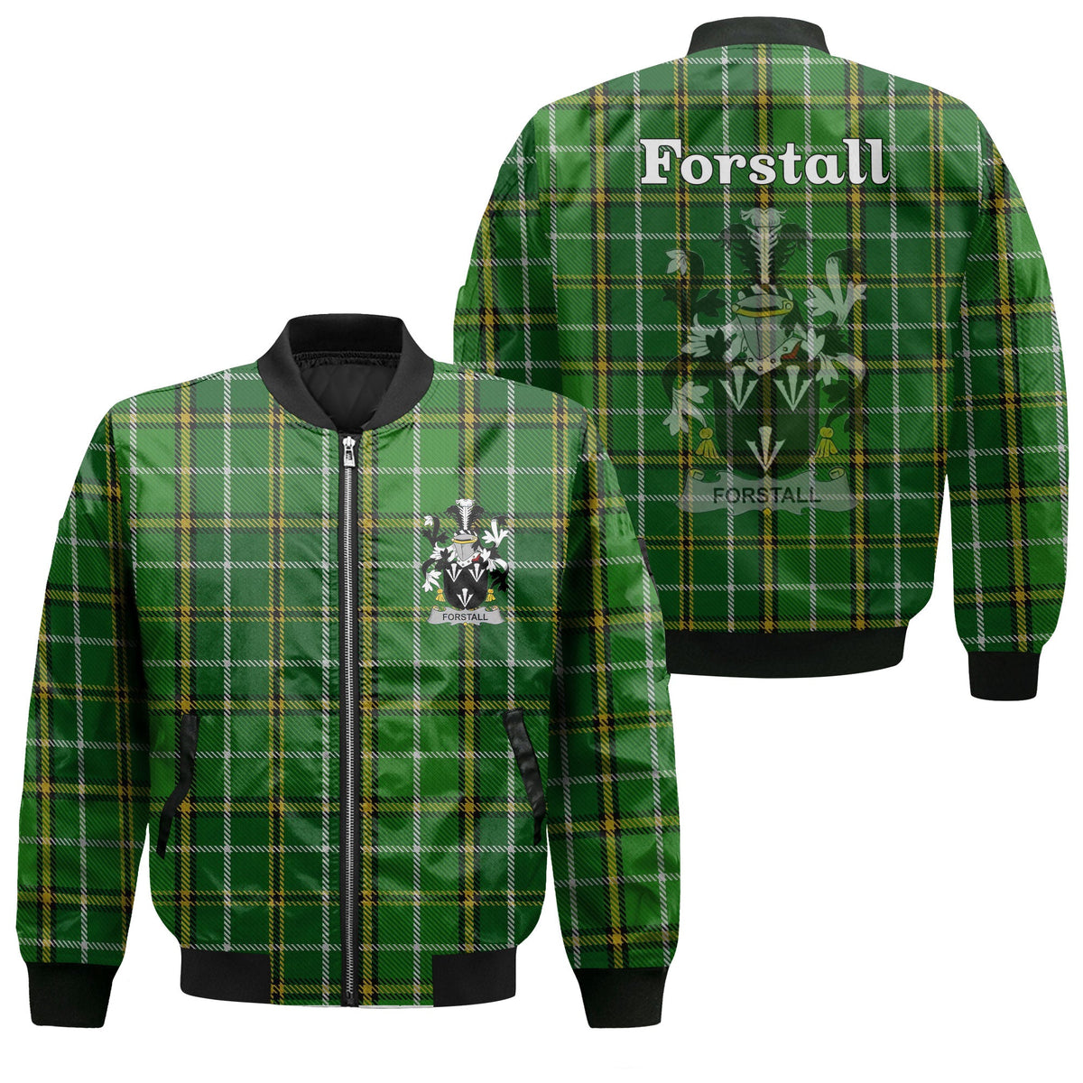 Forstall Family Bomber Jacket Irish National Plaid & Crest Style – To ...
