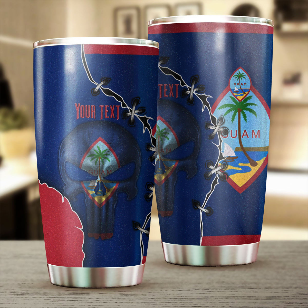 Guam Stainless Steel Glitter Tumbler Flag & Coat Of Arms Skull Style ...